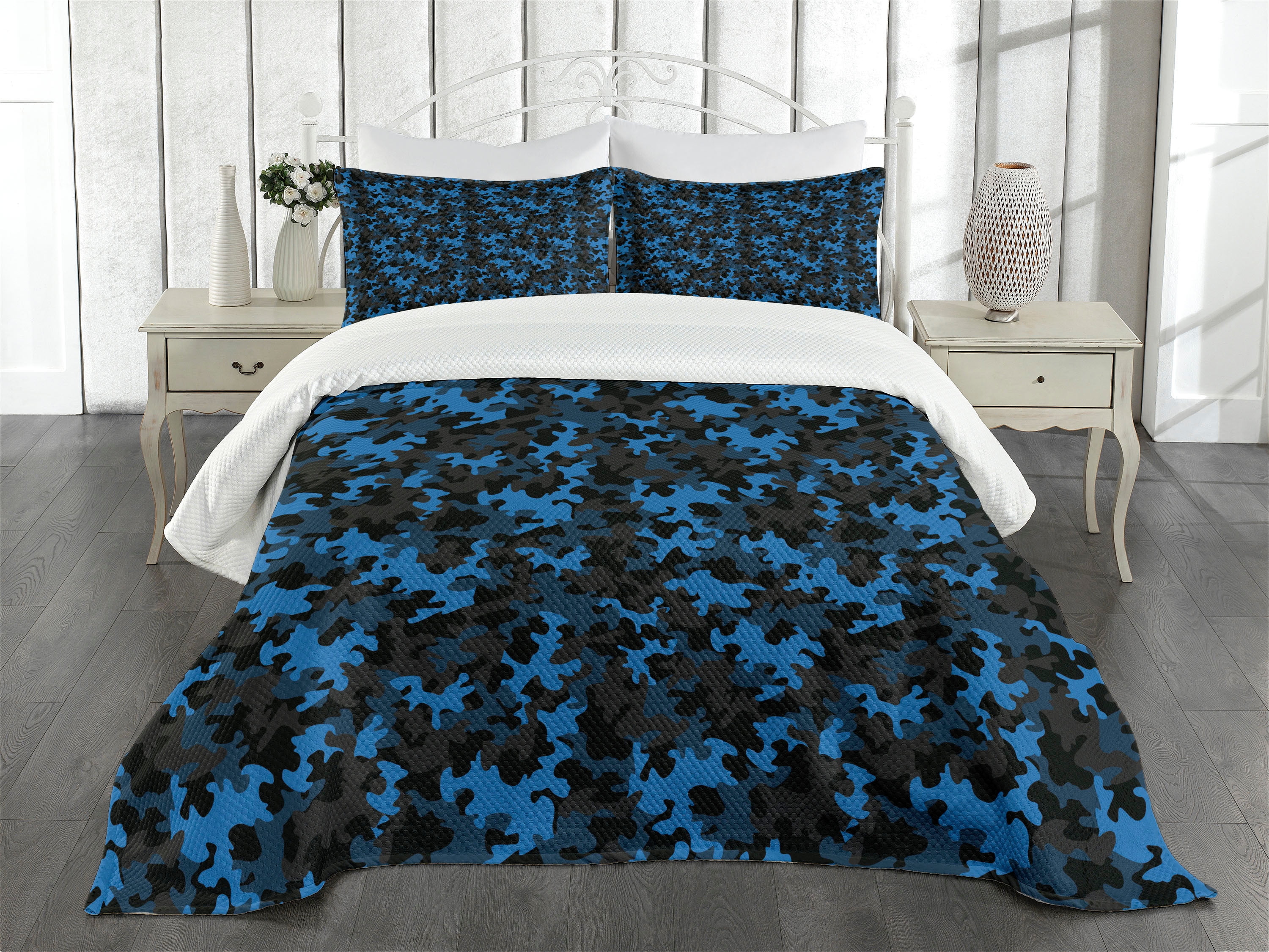 Ambesonne Camouflage Quilted Bedspread Set 3 Pcs, Dark Tones Hiding ...