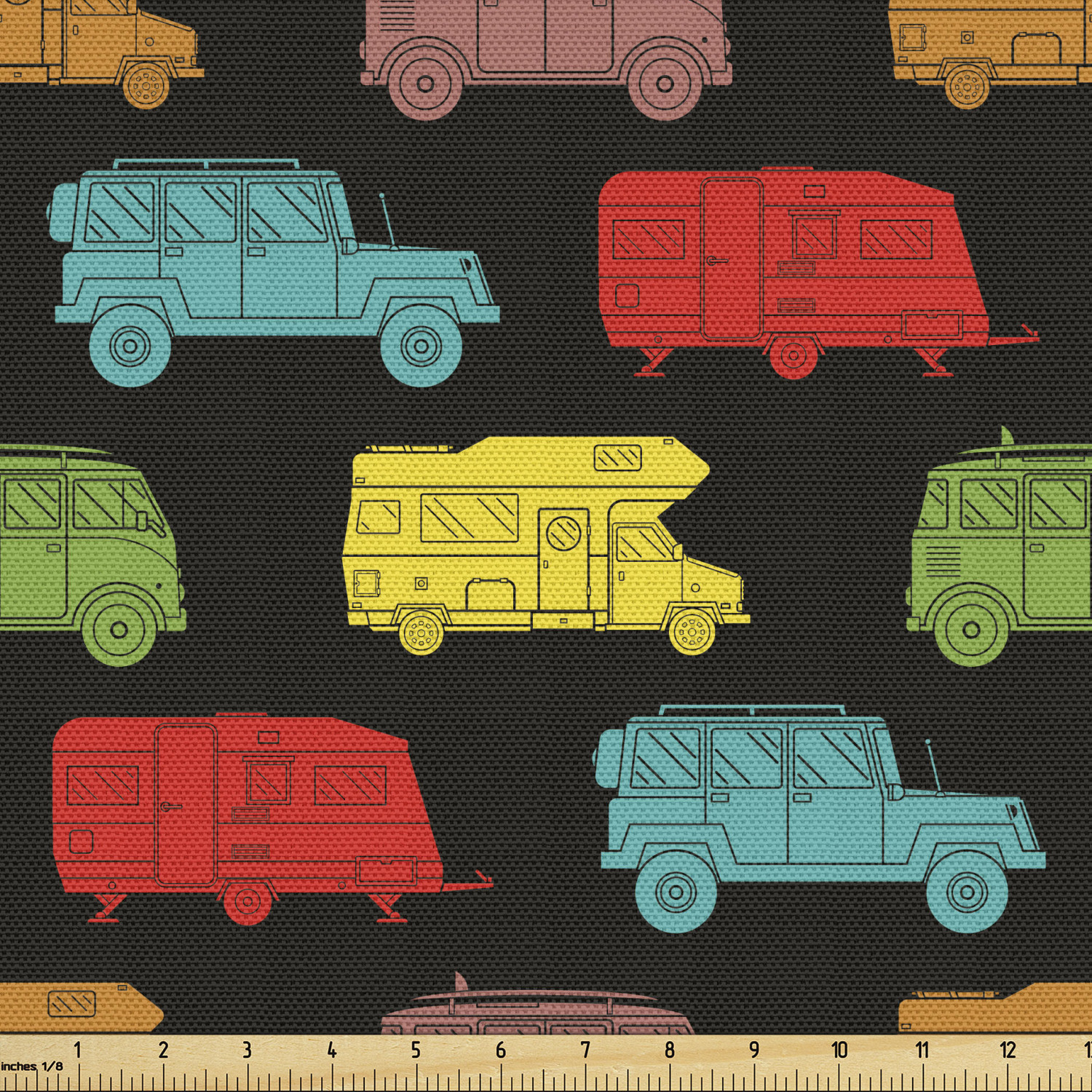 Ambesonne Camper Fabric by the Yard Upholstery, Colorful Van Bus ...