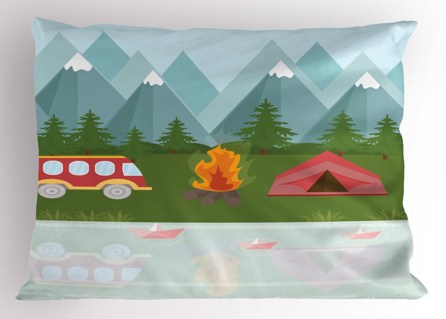 Ambesonne Camper Pillow Sham, Cartoon Caravan Tent, 36" X 20 ...