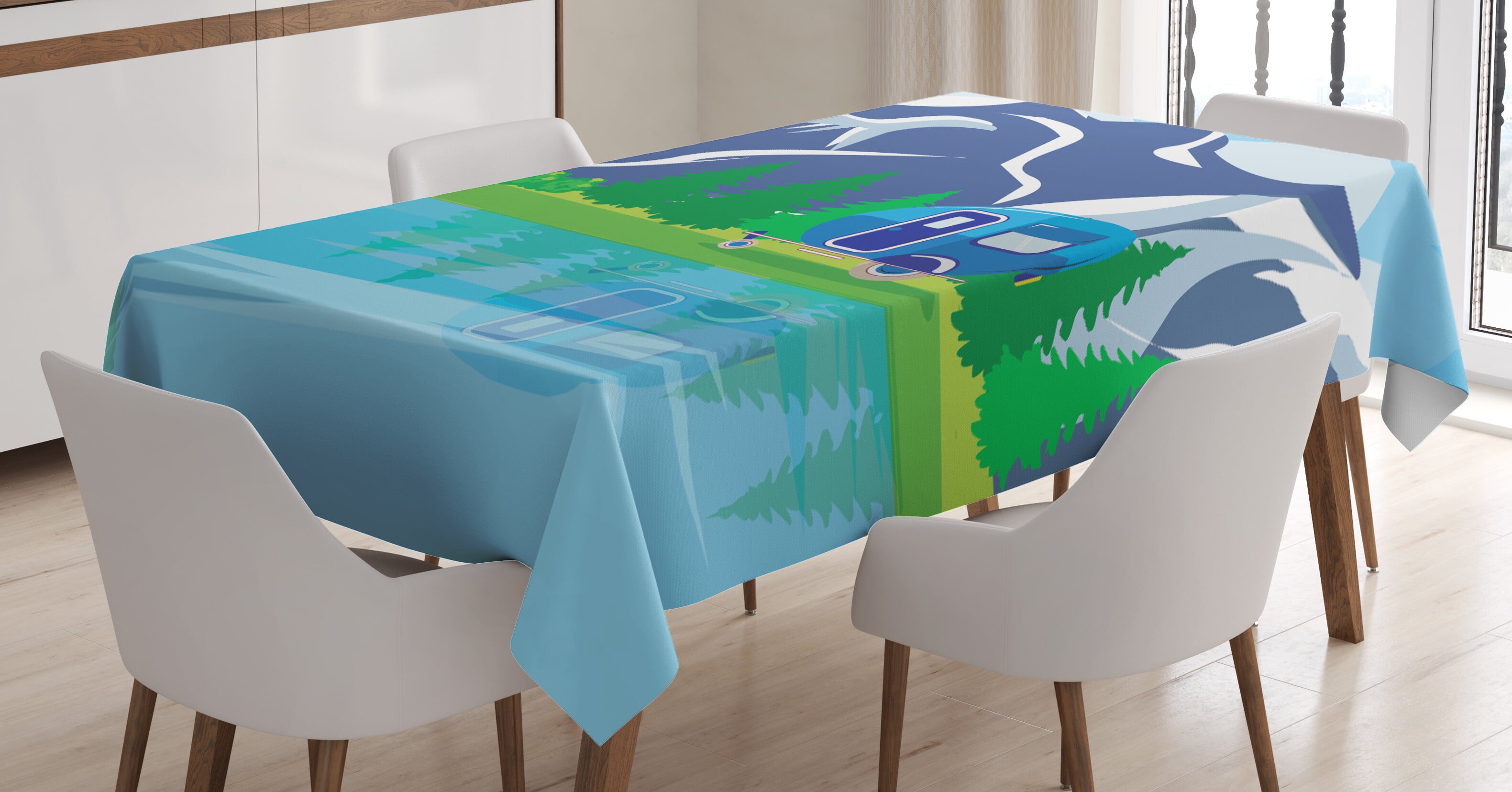 Ambesonne Camper Tablecloth Rectangular Table Cover, Cartoon Lake ...