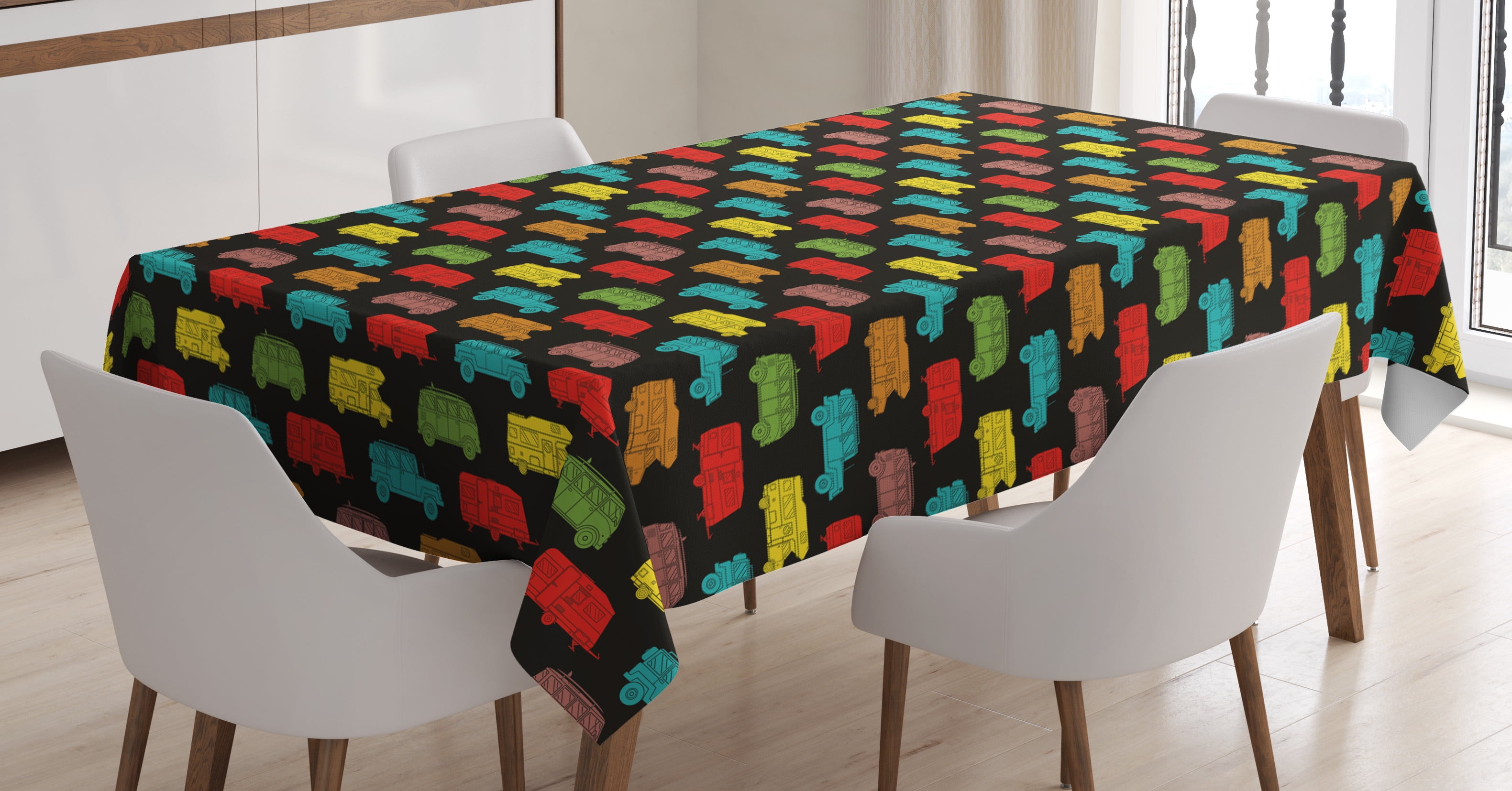 Ambesonne Camper Tablecloth Rectangular Table Cover, Colorful Van Bus ...