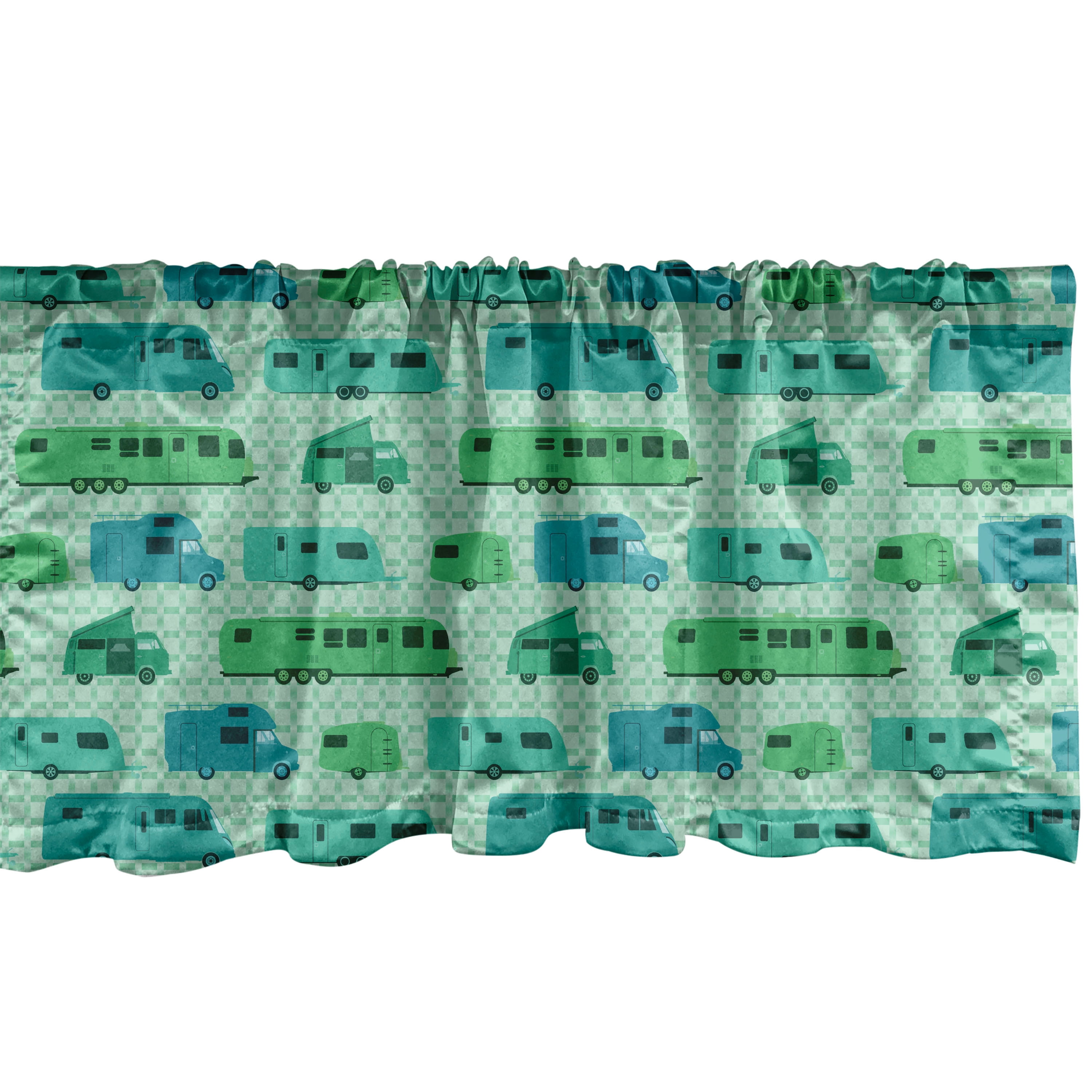 Ambesonne Camper Window Valance, Squares and Caravans, 54" X 18", Mint ...