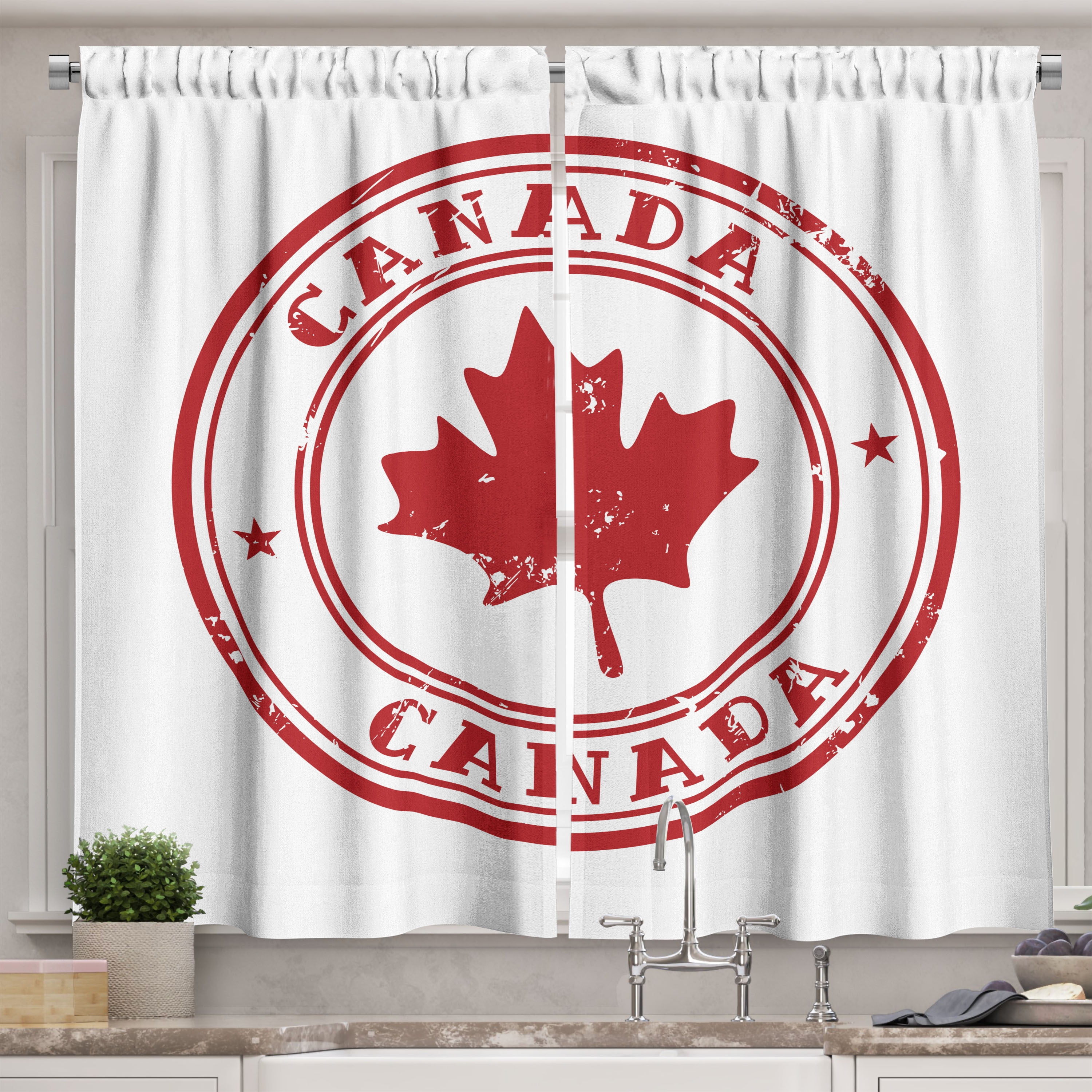 Ambesonne Canada Kitchen Curtains, Rubber Stamp Design, 55"x39 ...