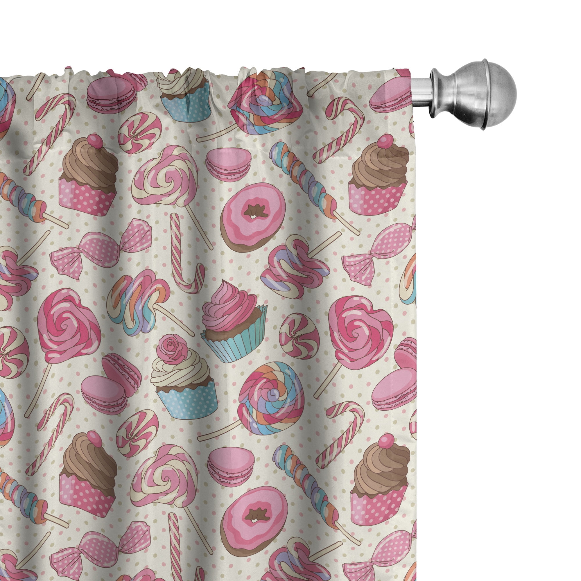 Ambesonne Candy Cane Curtains, Yummy Food on Dots, Pair of 28"x84 ...