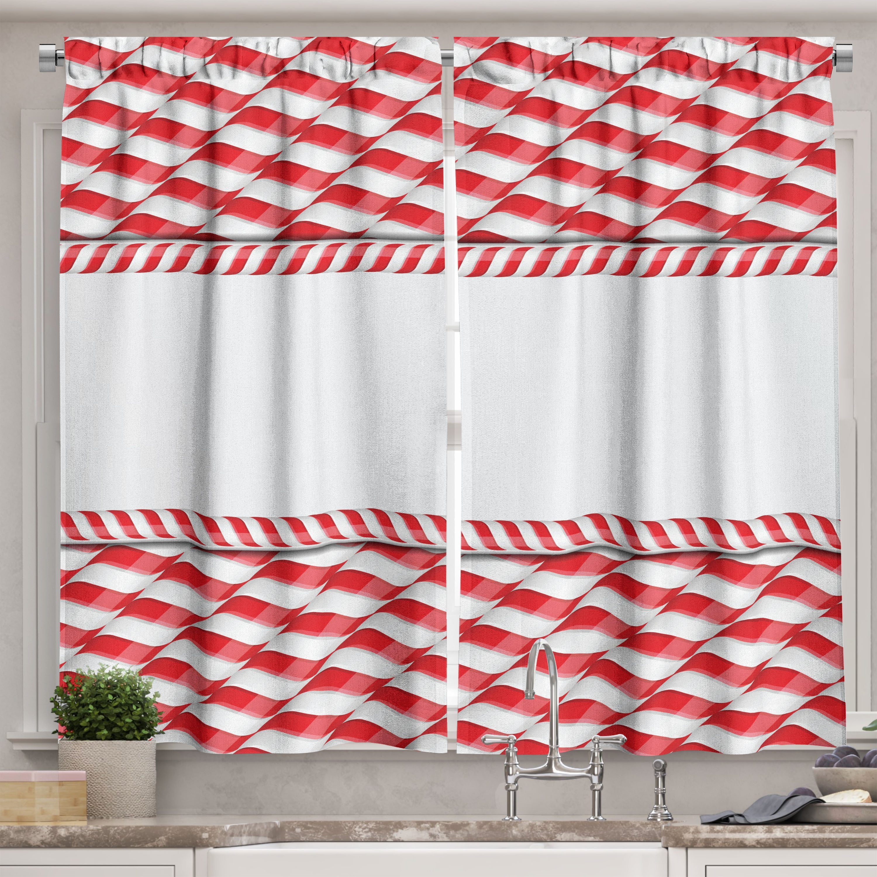 Ambesonne Candy Cane Kitchen Curtains, Abstract Xmas Border, 55"x39 ...