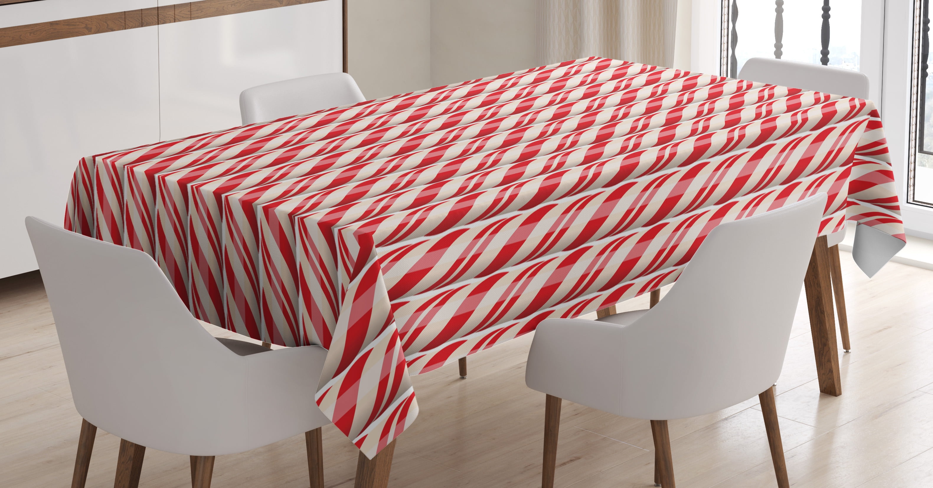 Ambesonne Candy Cane Tablecloth Rectangular Table Cover, Red Christmas ...