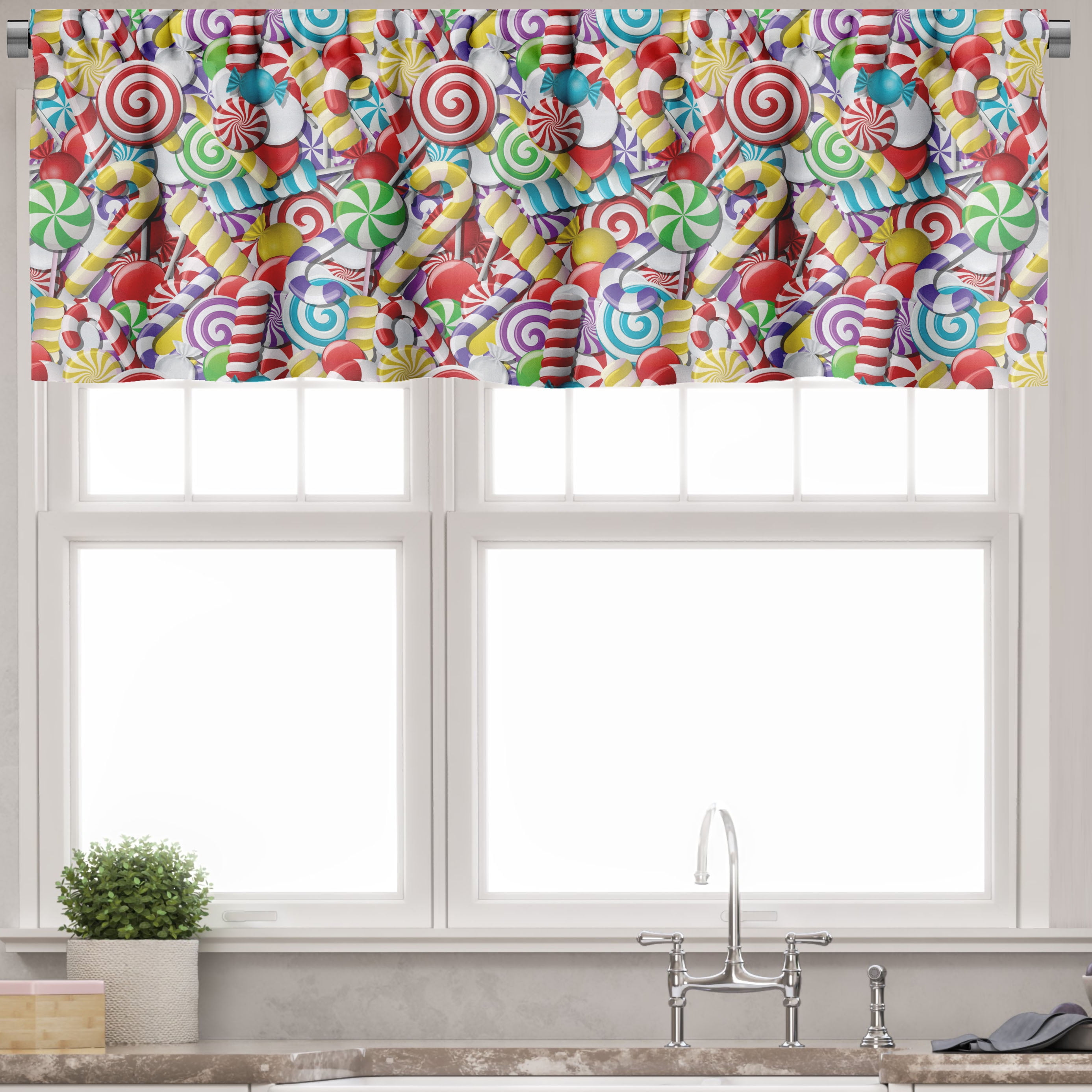Ambesonne Candy Cane Window Valance, Bonbons Lollipops, 54" X 18 ...