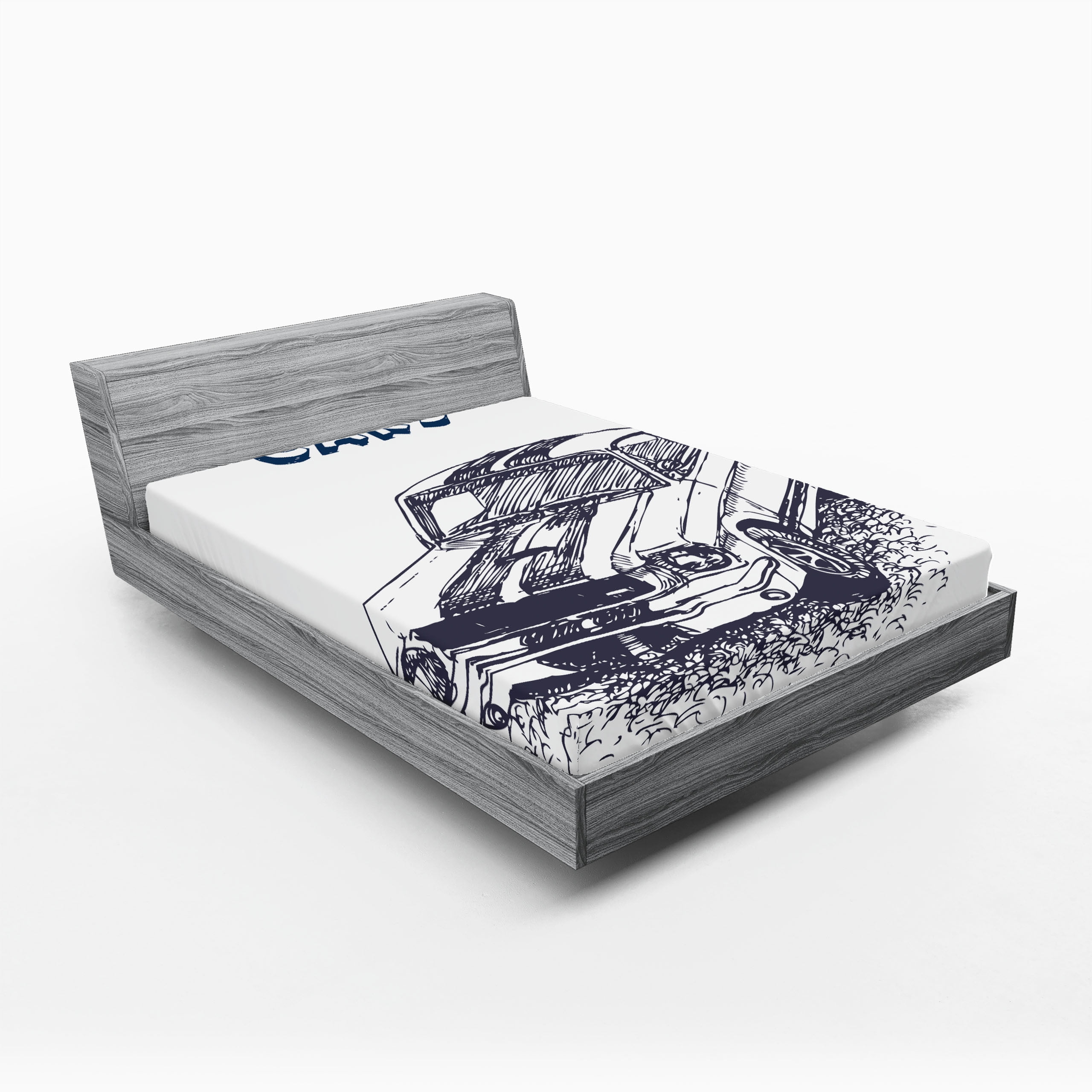 Ambesonne Car Fitted Sheet, Sports Car Grunge, Queen Size, Black White ...