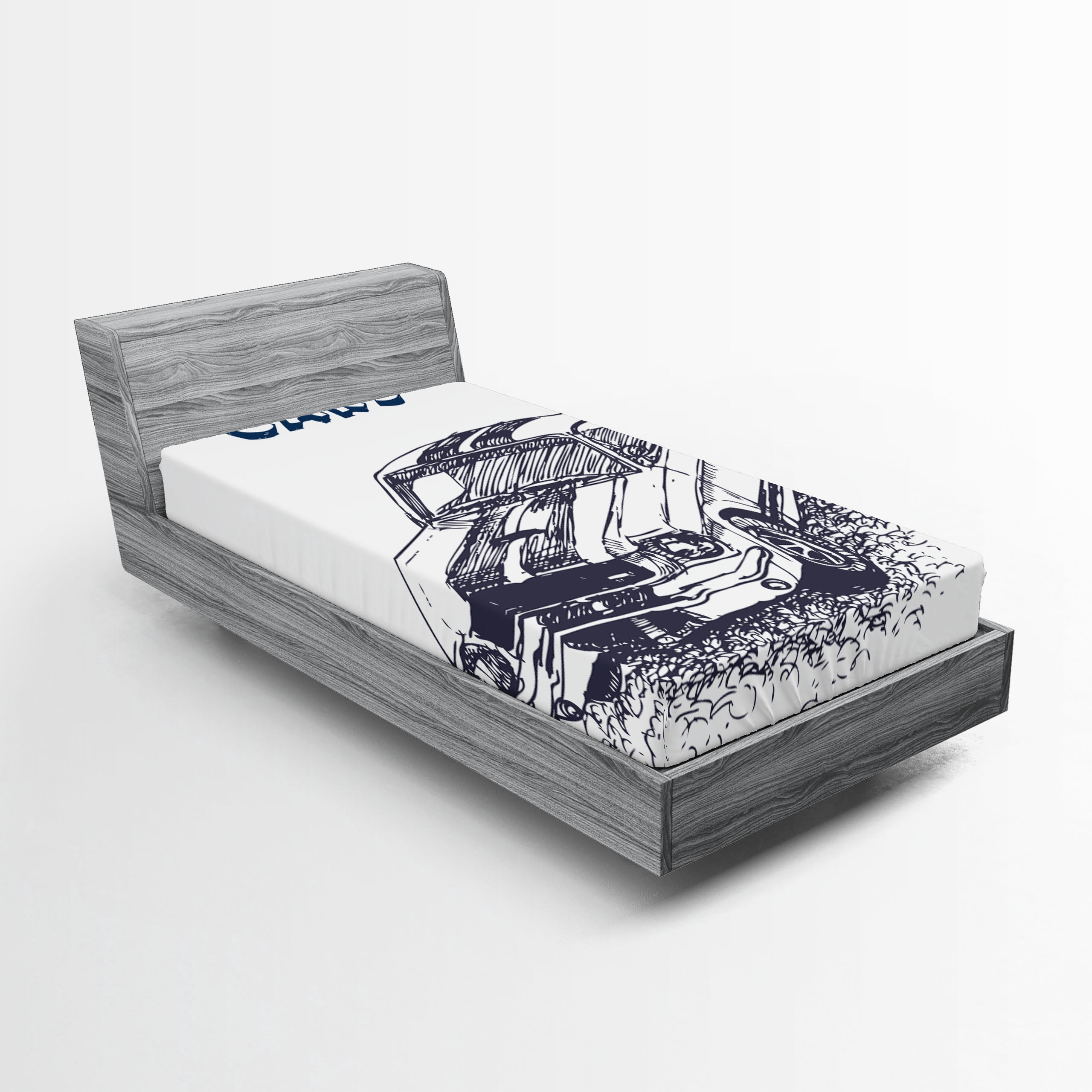 Ambesonne Car Fitted Sheet, Sports Car Grunge, Twin Size, Black White ...