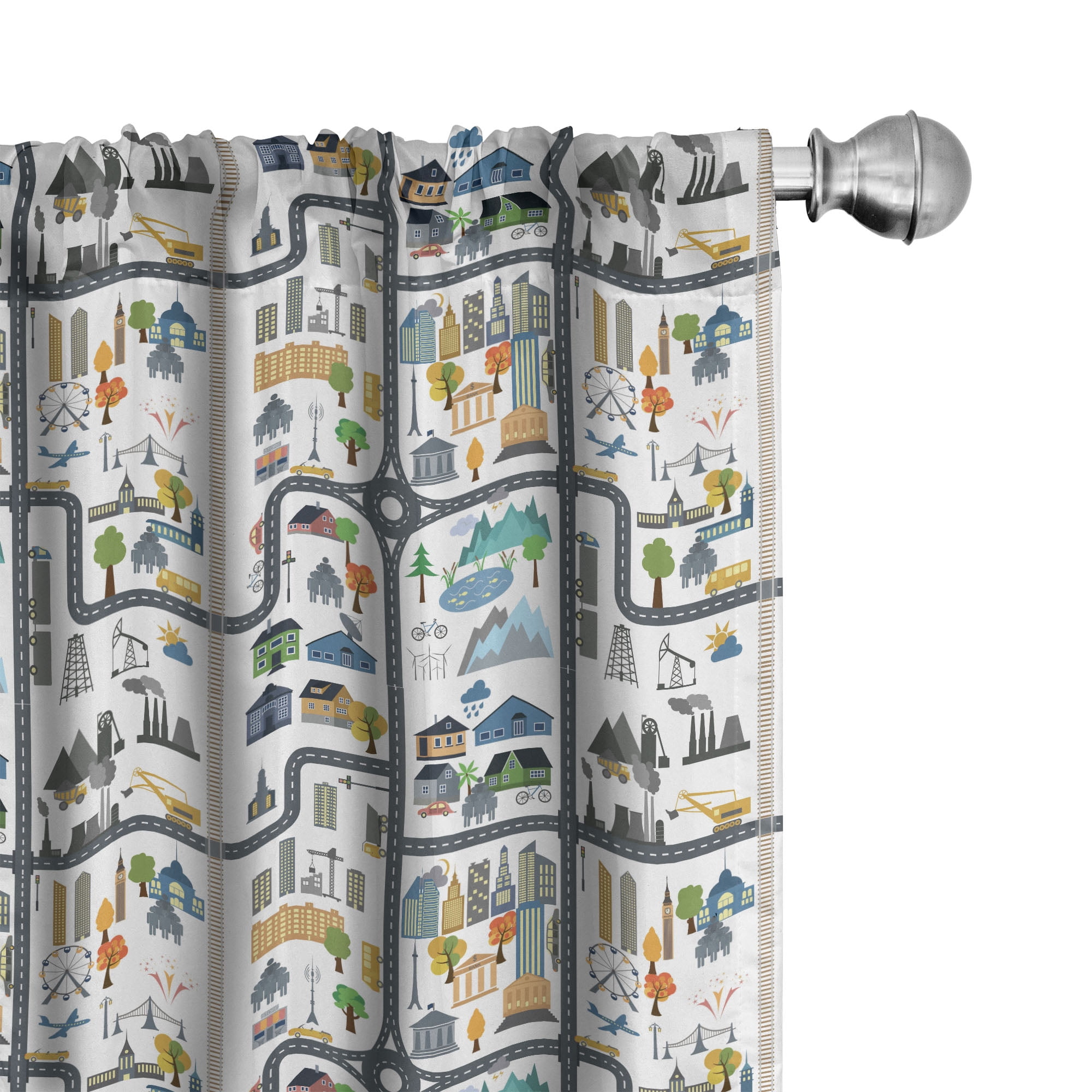 Ambesonne Car Race Track Curtains, Cityscape Road, Pair of 28"x63 ...