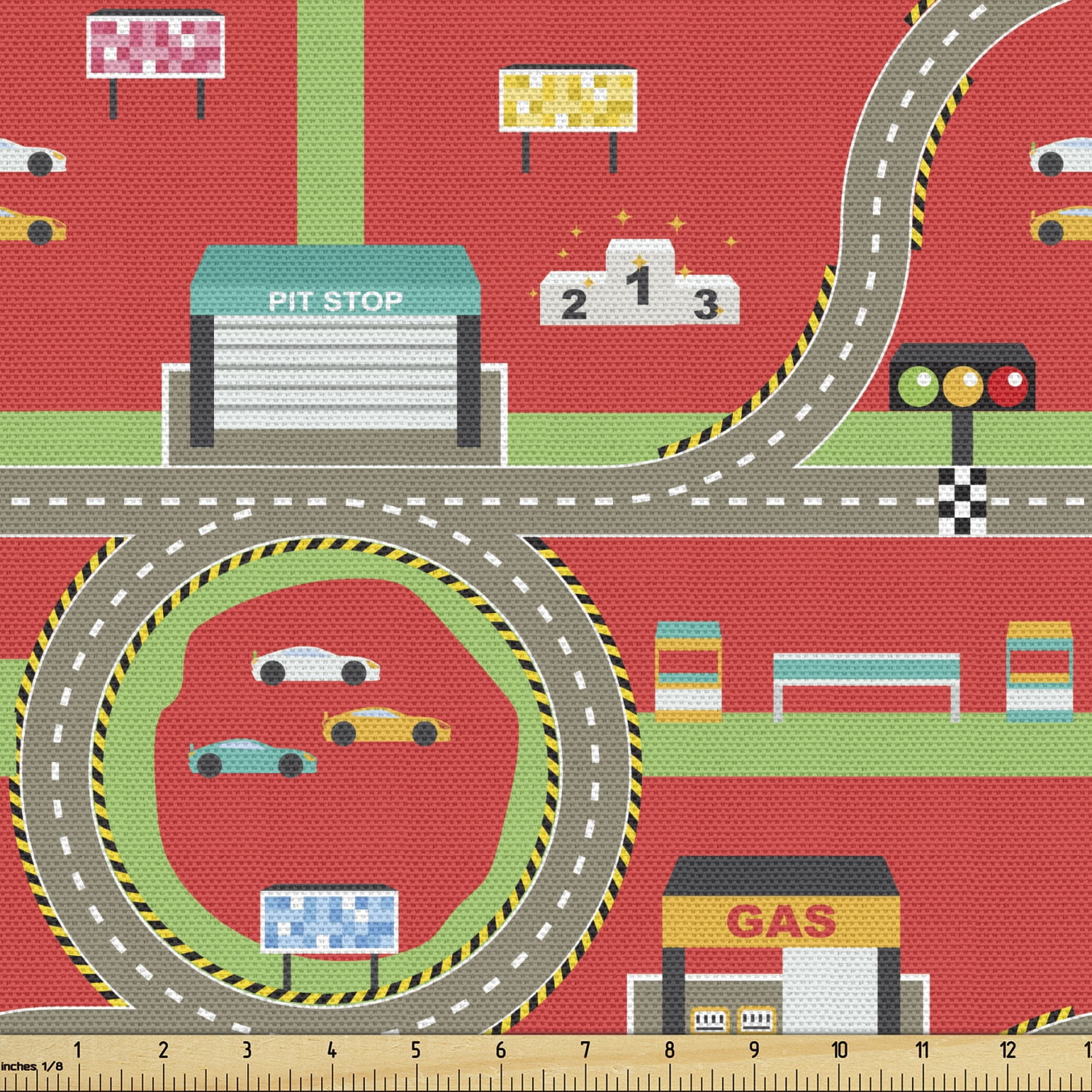 Ambesonne Car Race Track Fabric by the Yard Upholstery, Gas Station, 3 ...