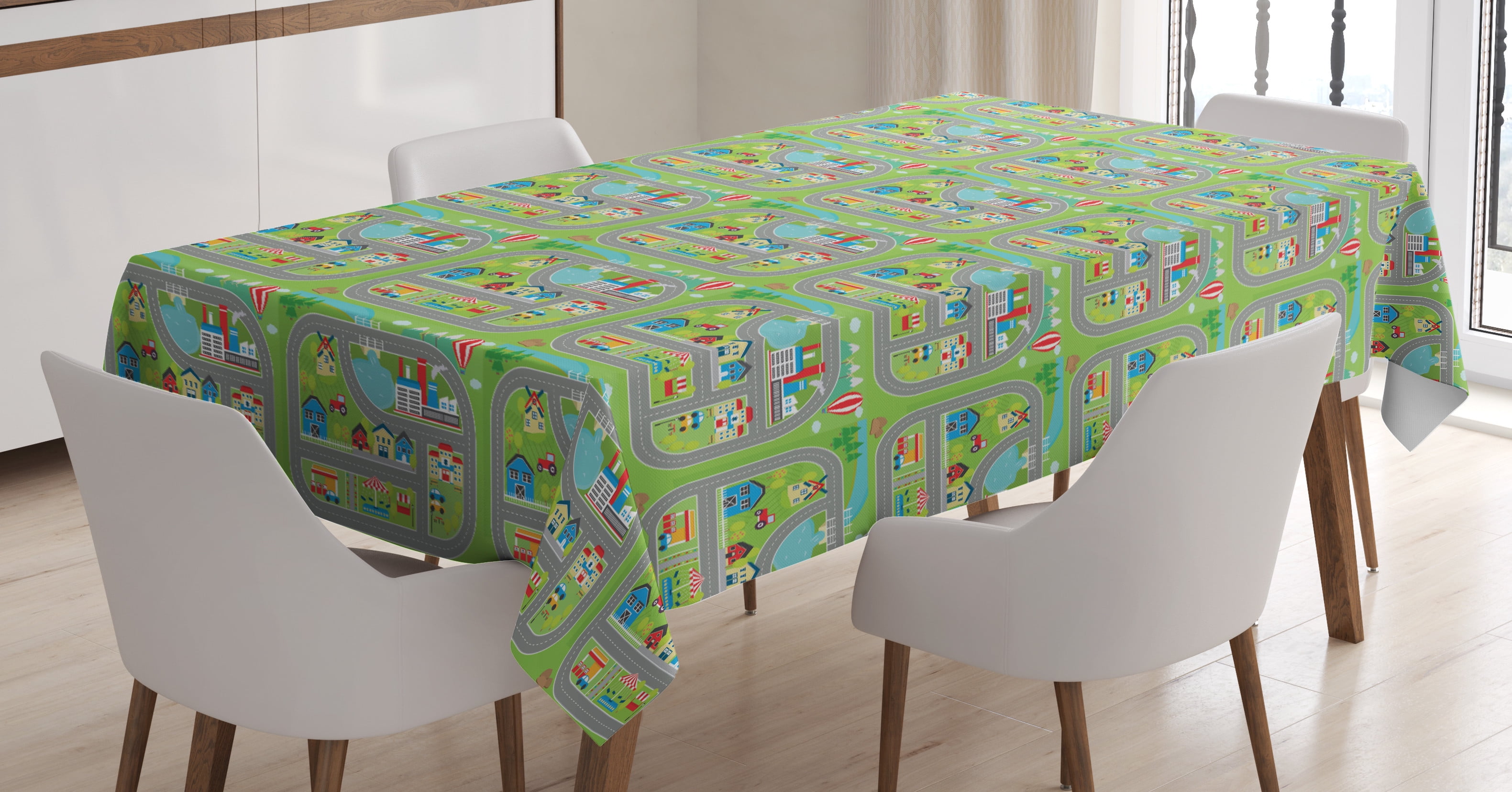 Ambesonne Car Race Track Tablecloth Rectangular Table Cover, Farm ...