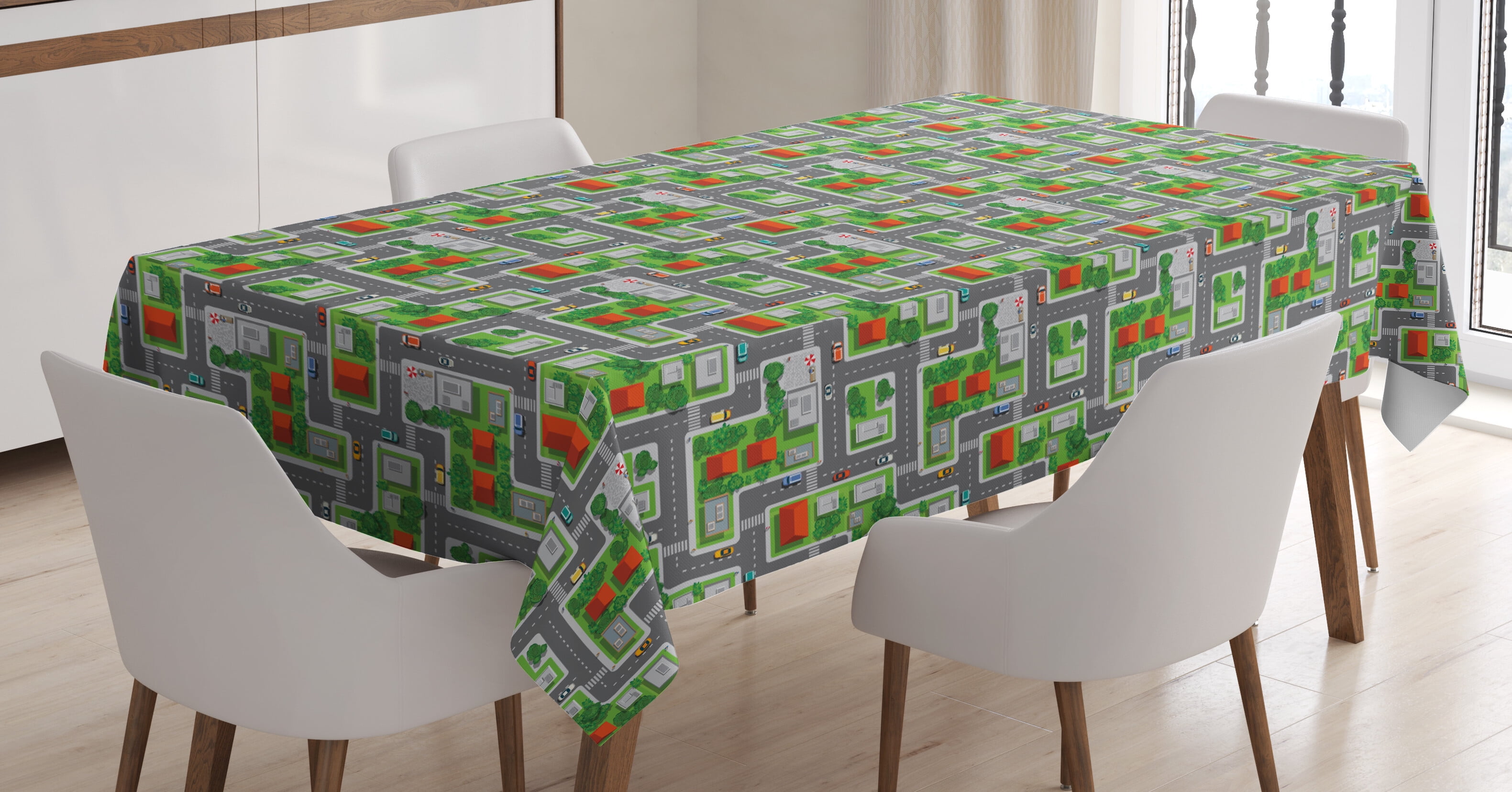 Ambesonne Car Race Track Tablecloth Rectangular Table Cover, Houses ...