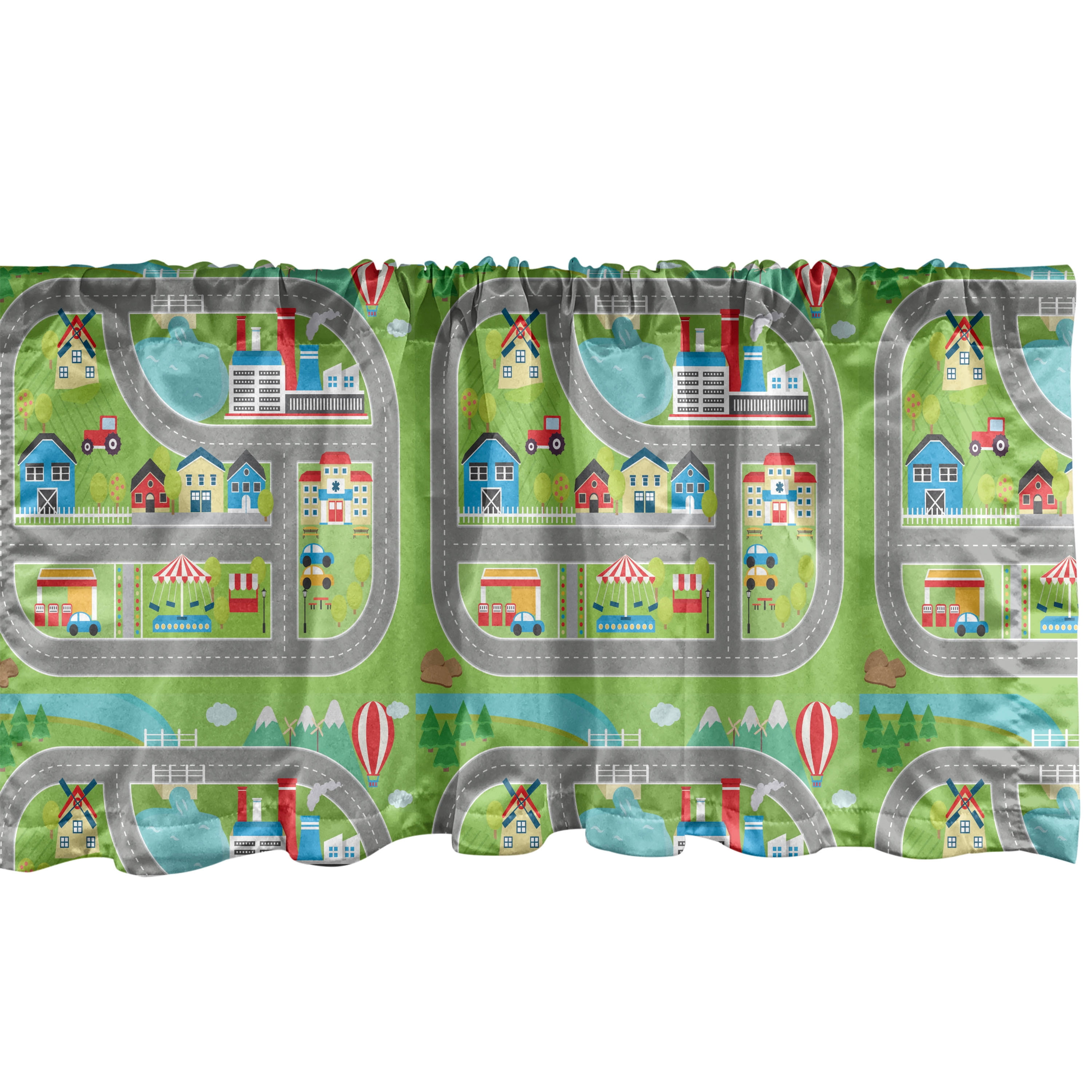 Ambesonne Car Race Track Window Valance, Farm Factory, 54" X 18 ...
