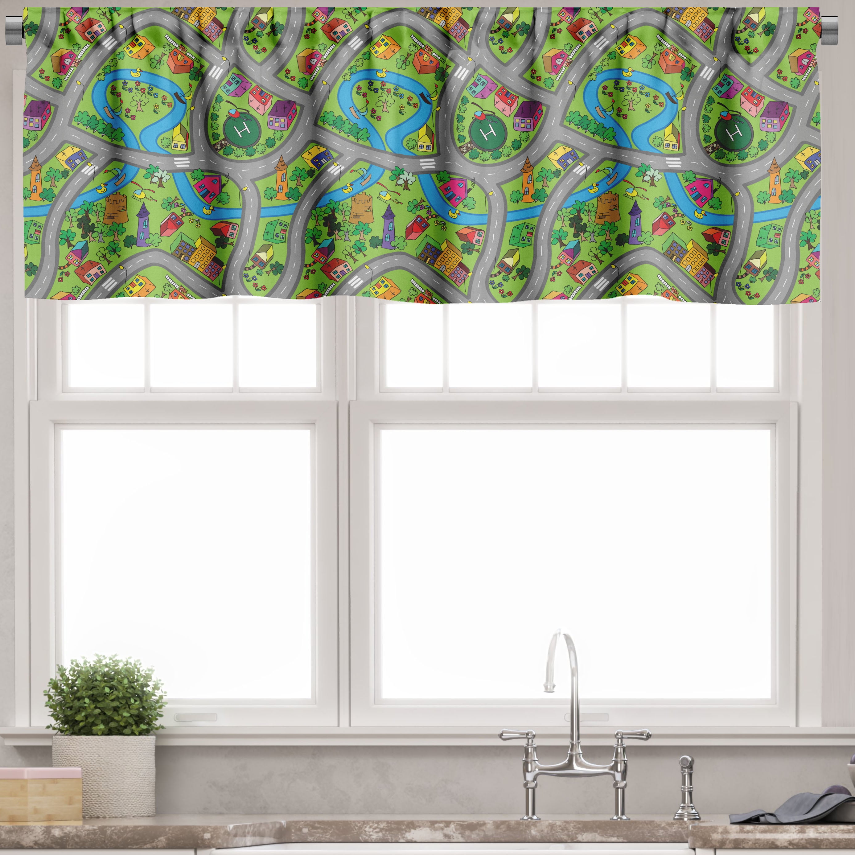 Ambesonne Car Race Track Window Valance, Suburb Area, 54" X 12 ...
