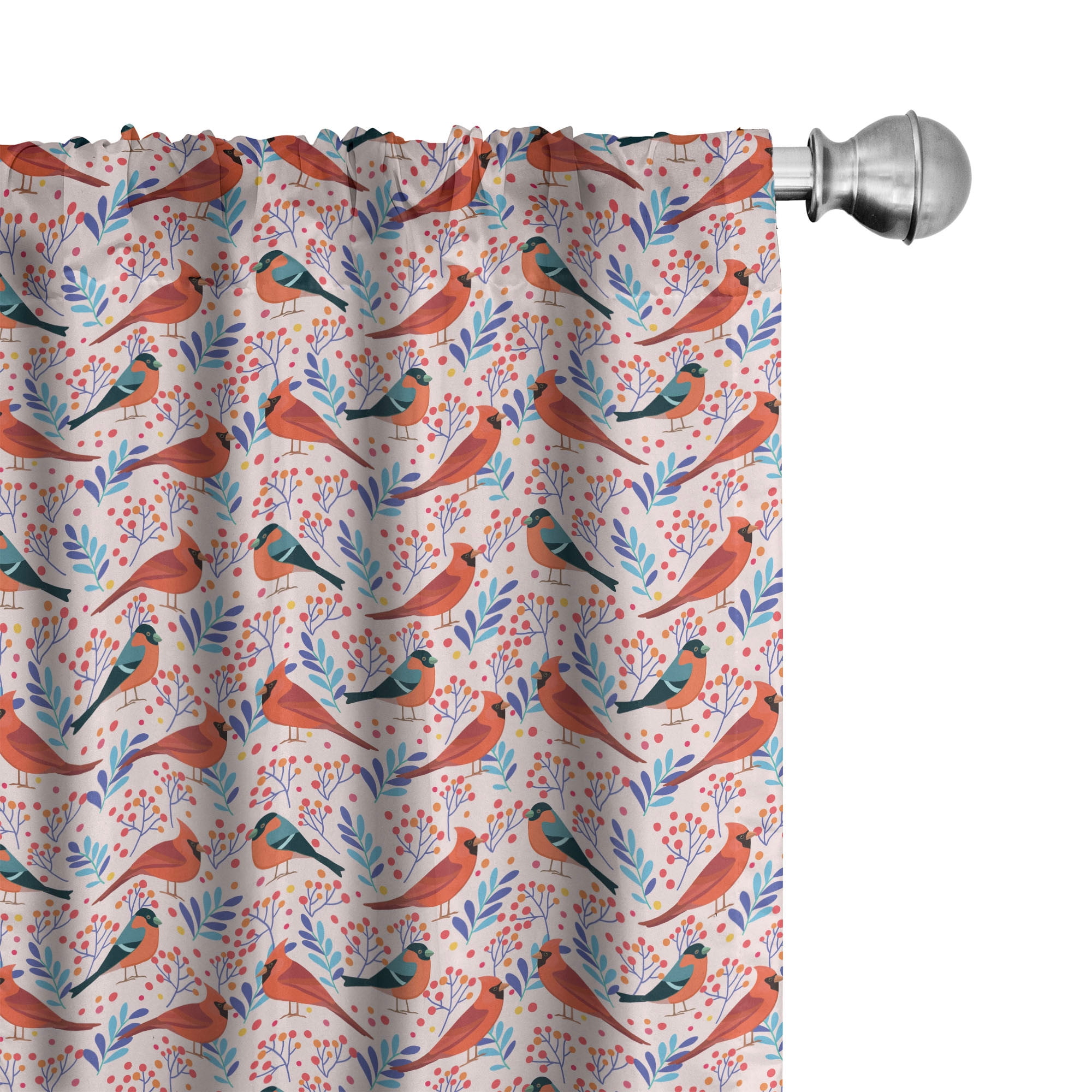 Ambesonne Cardinal Curtains, Birds Colorful Leaves Art, Pair of 28"x84 ...