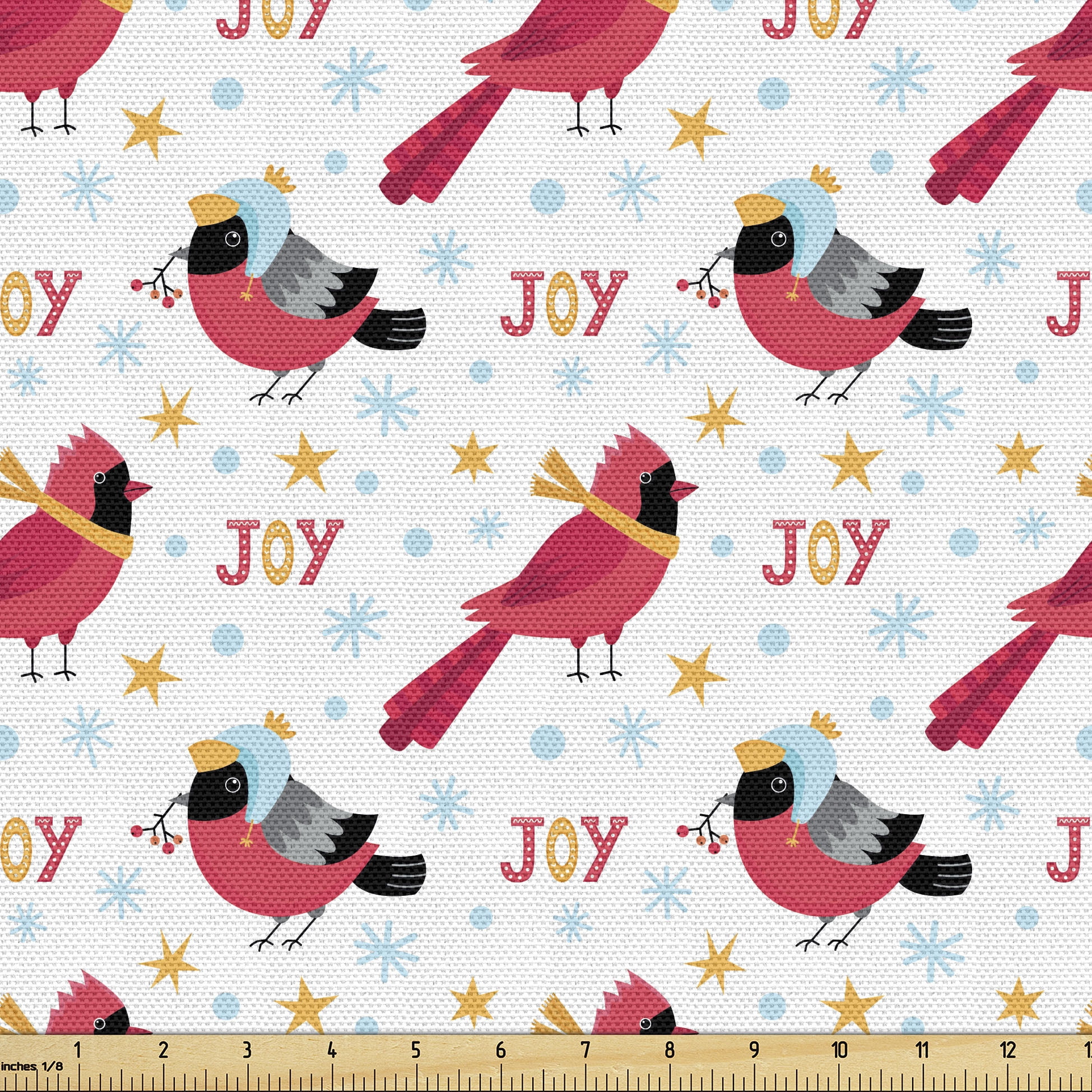 Ambesonne Cardinal Fabric by the Yard Upholstery, Cartoon Birds Stars ...