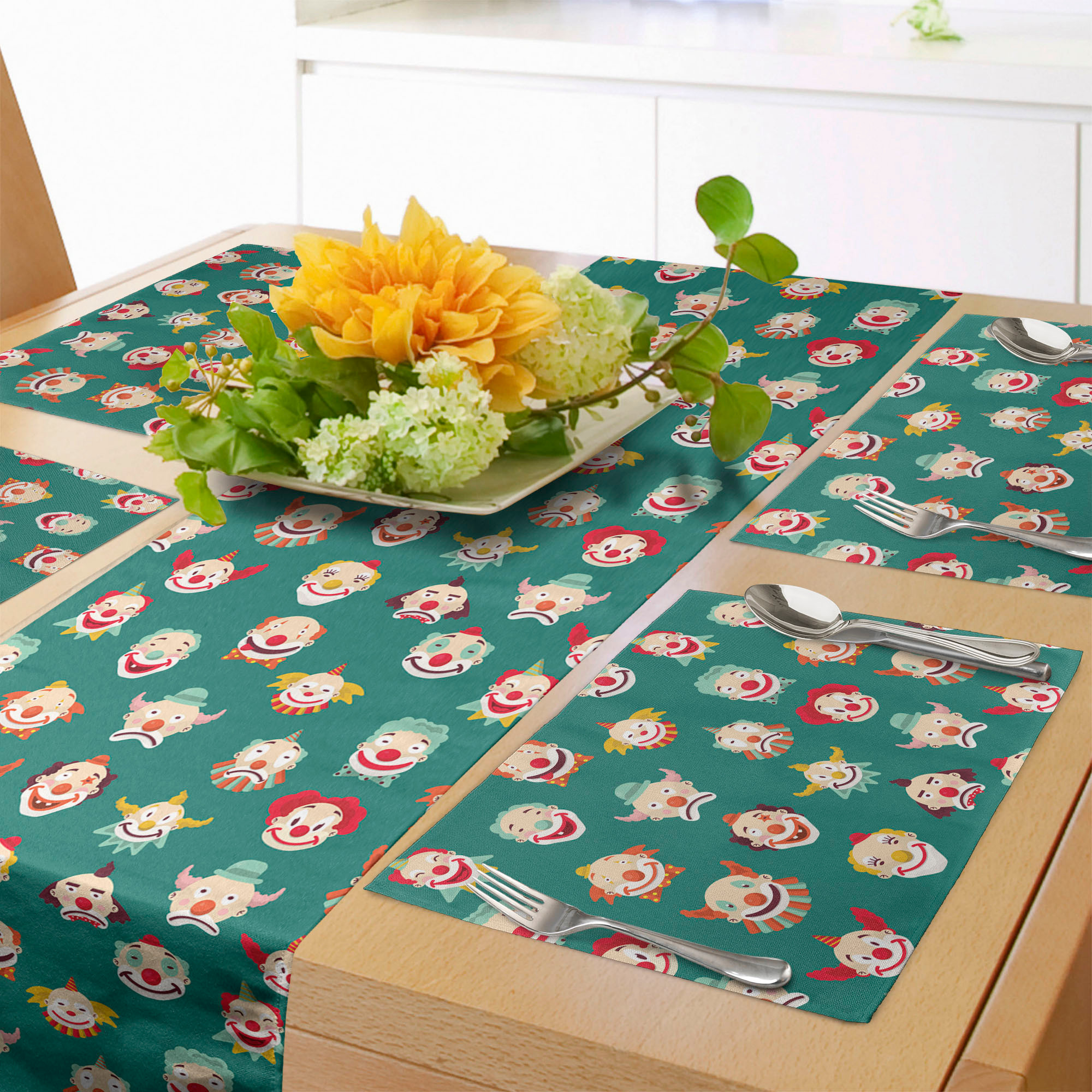 Ambesonne Carnival Table Runner & Placemats, Sad and Happy Clown Faces ...