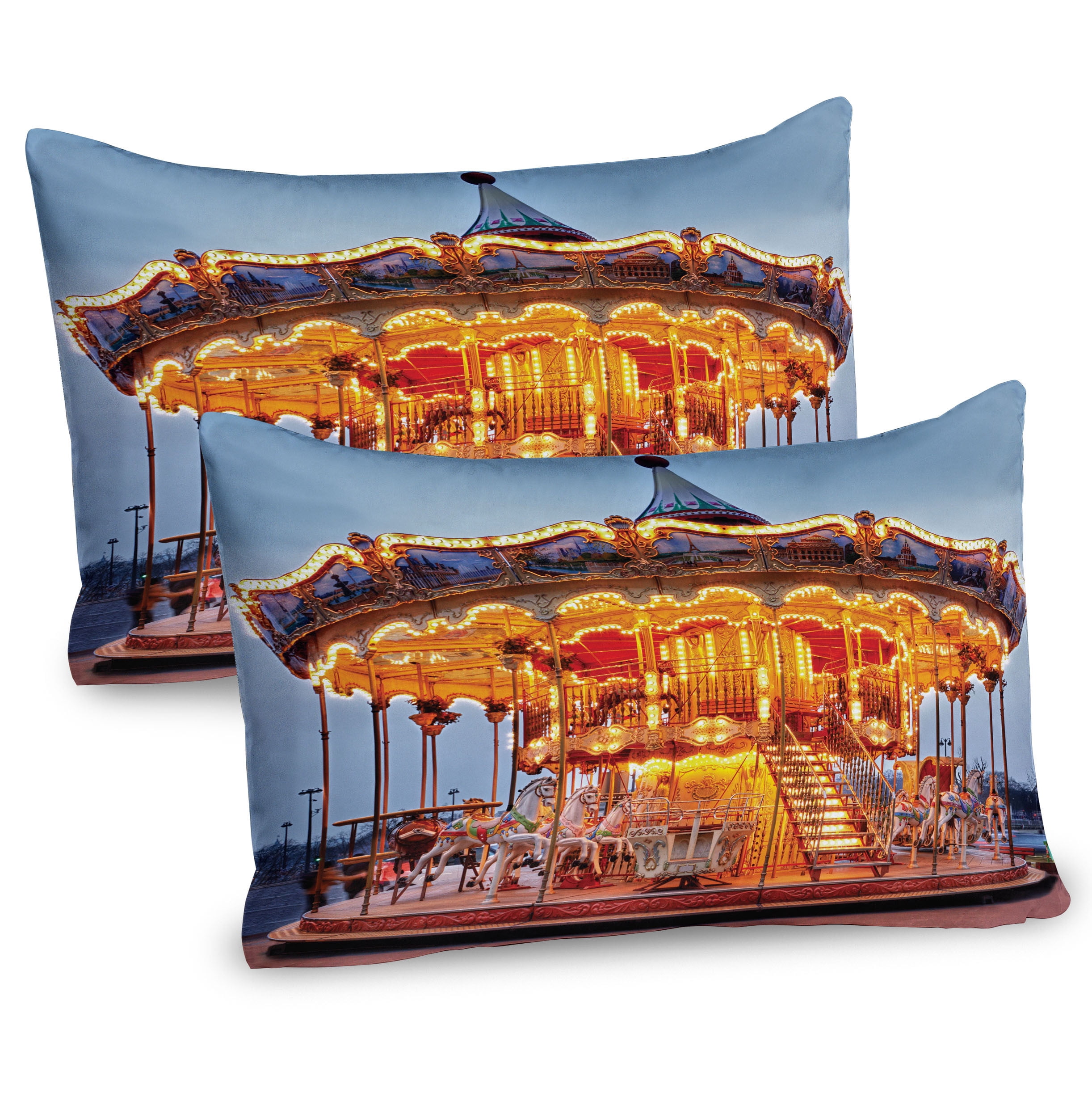 Ambesonne Carousel Pillow Sham 2 Pack, Vintage Fun Ride on Fair, 26"x20 ...