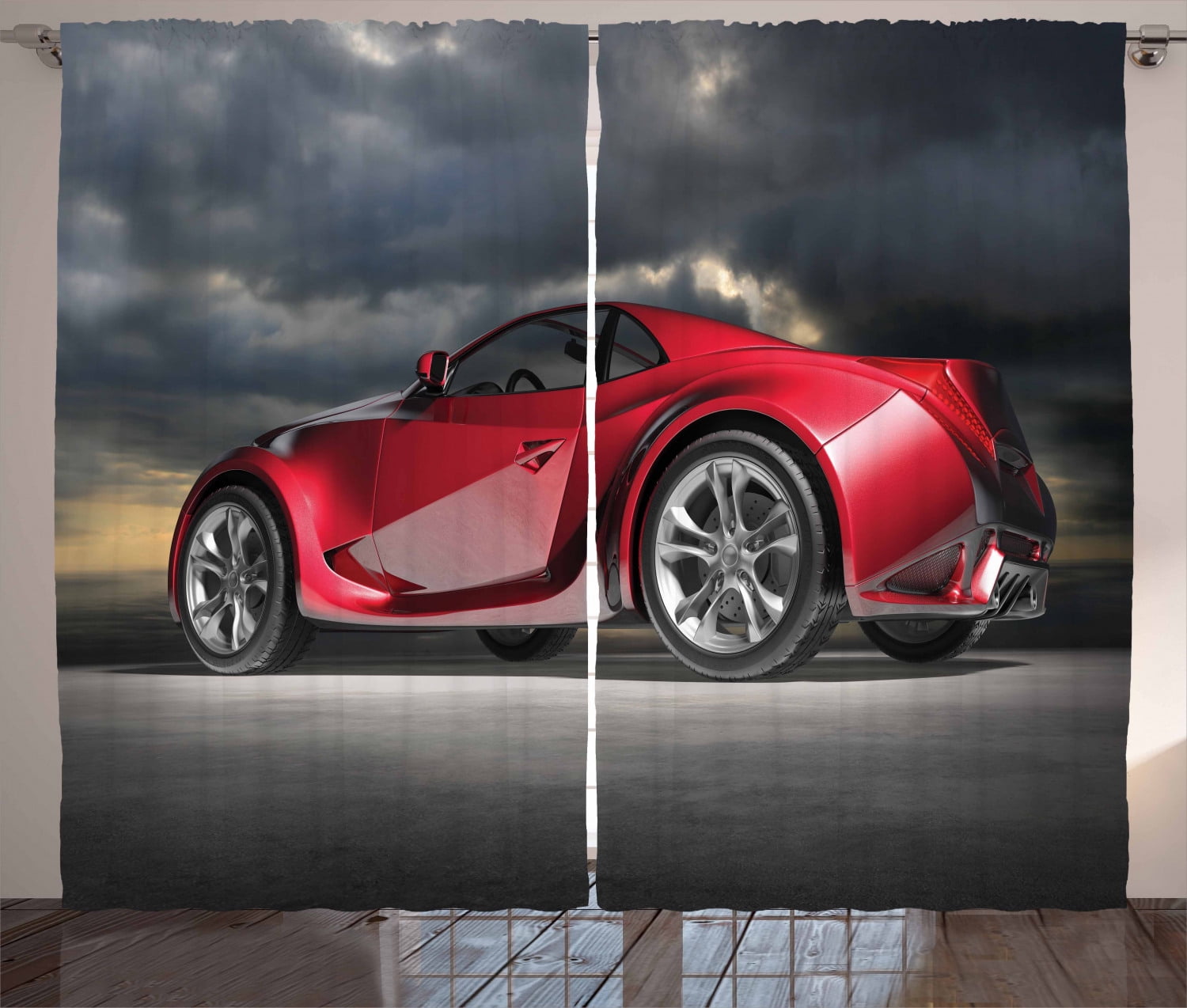 Ambesonne Cars Curtains 2 Panel Set, Modern Red Sports Vehicle, 108" x ...