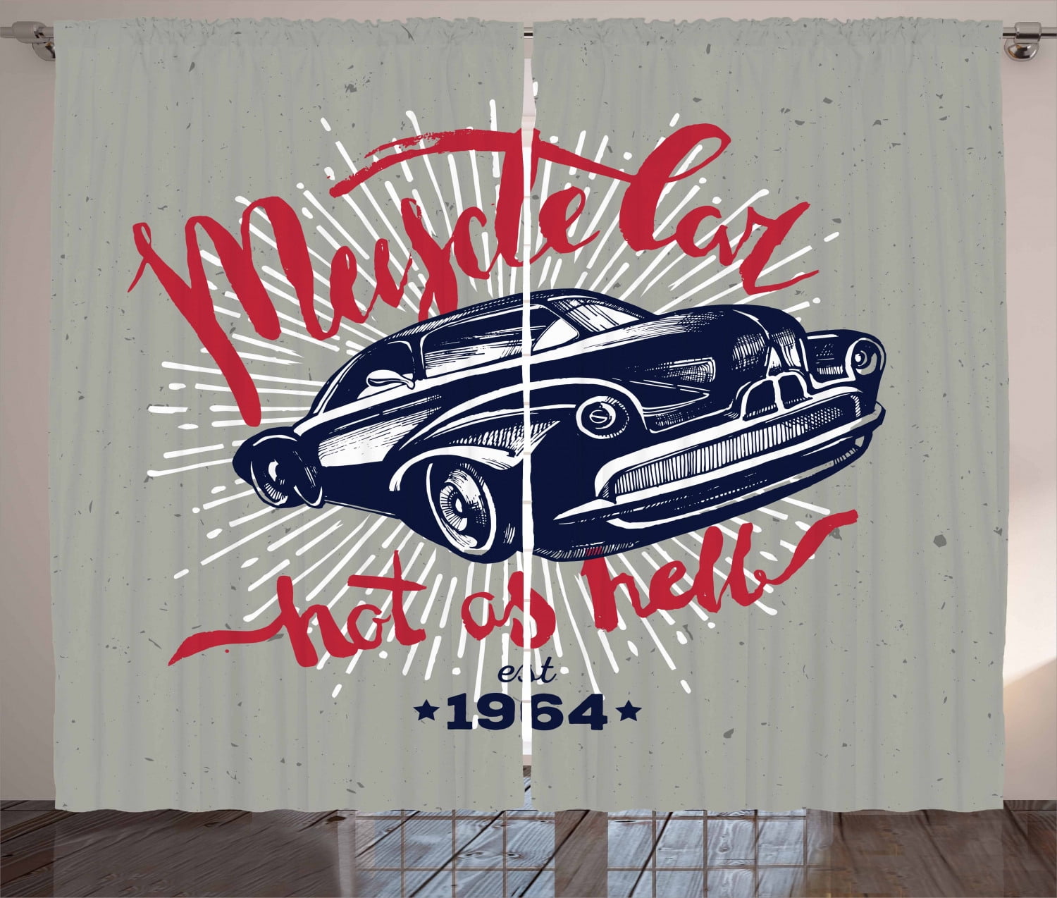 Ambesonne Cars Curtains 2 Panel Set, Muscle Car Hot as Hell, 108" x 84 ...
