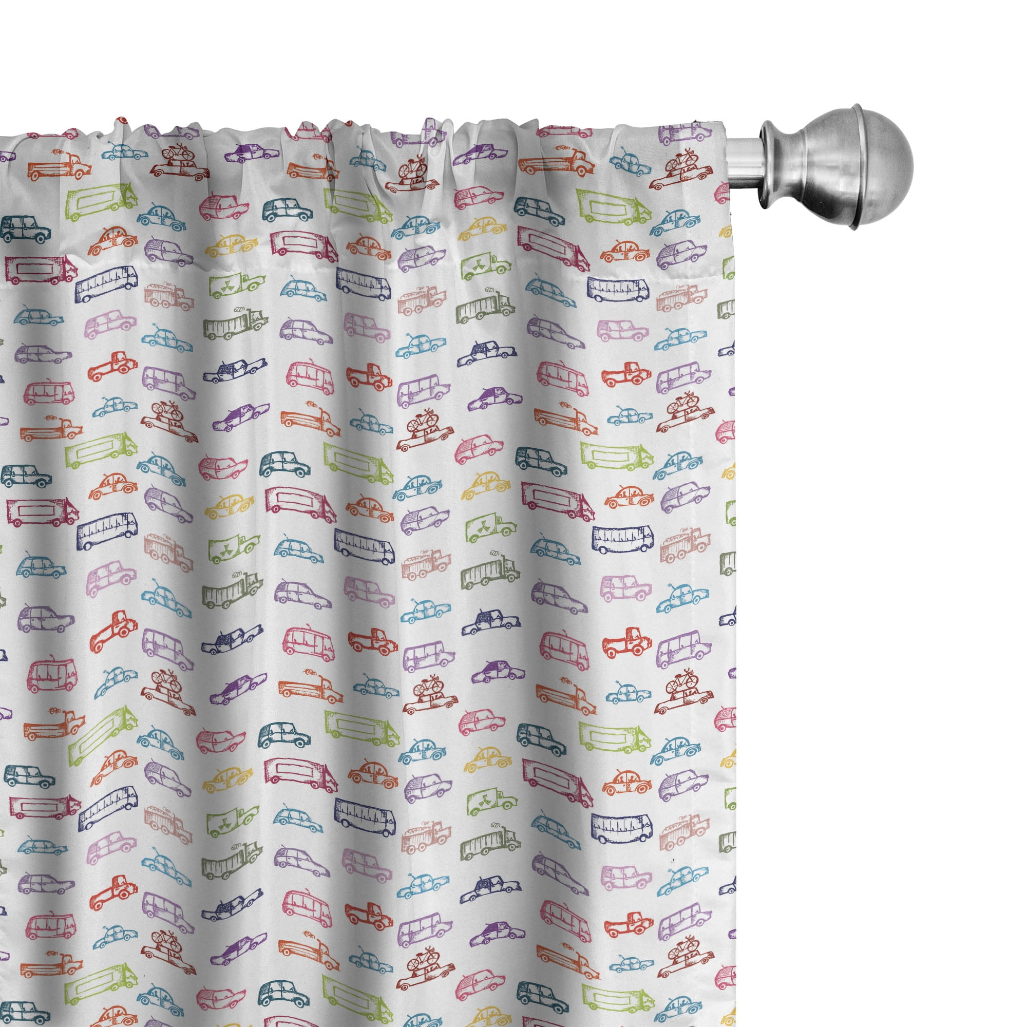 Ambesonne Cars Curtains, Colorful Funny Bus and Truck, Pair of 28"x84 ...
