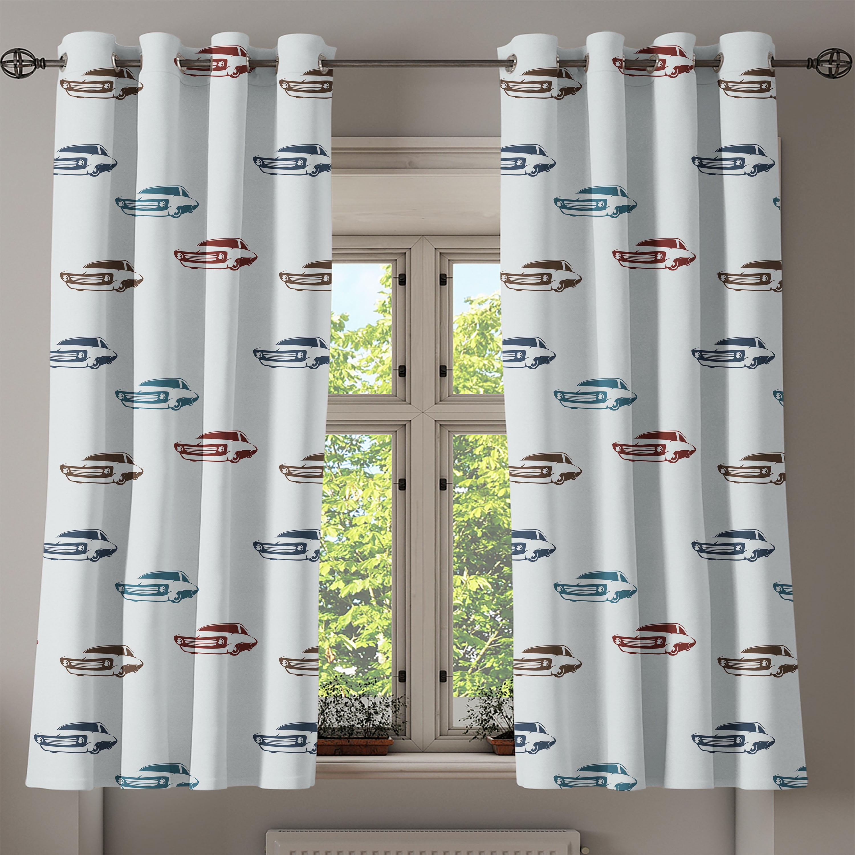 Ambesonne Cars Grommet Curtain, Retro American Vehicles, 50" x 63 ...