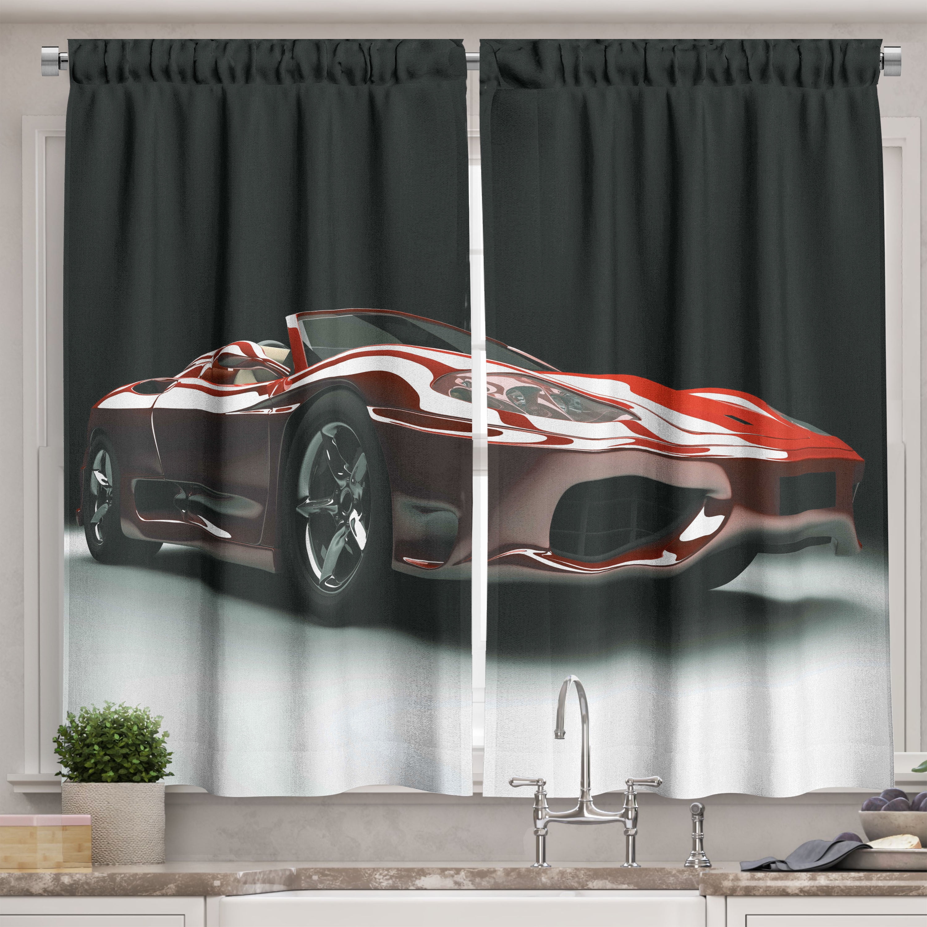 Ambesonne Cars Kitchen Curtains, Automotive Industry Theme, 55"x39 ...