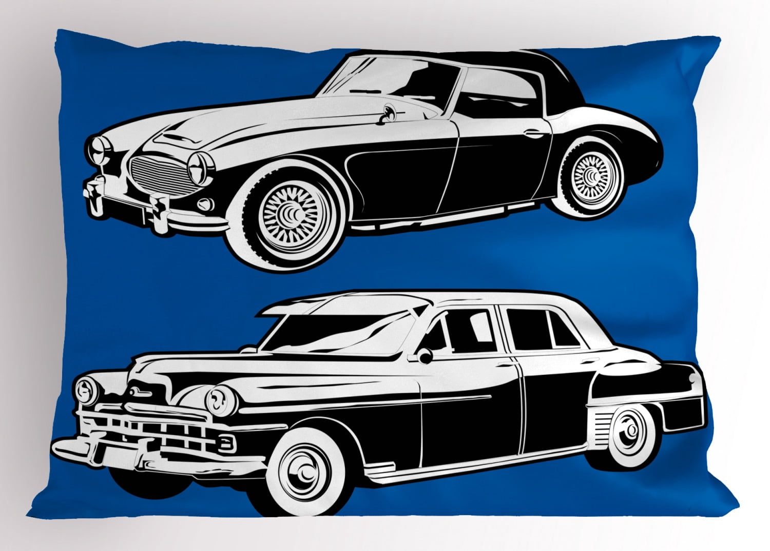 Ambesonne Cars Pillow Sham, Black and White Vehicle, 26" X 20", Navy ...