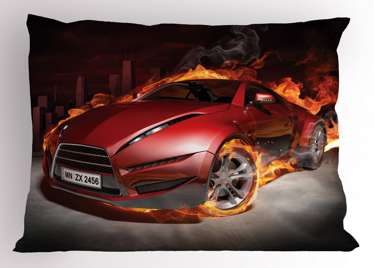 Ambesonne Cars Pillow Sham, Burnout Tires Sport Car, 26" X 20", Orange ...