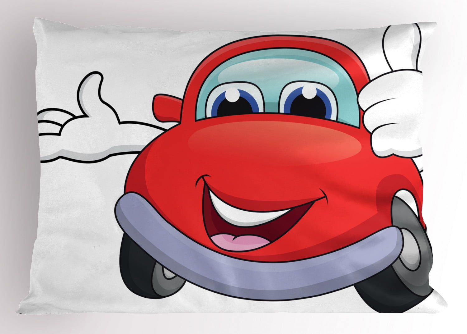 Ambesonne Cars Pillow Sham, Cartoon Red Vehicle Happy, 26" X 20 ...