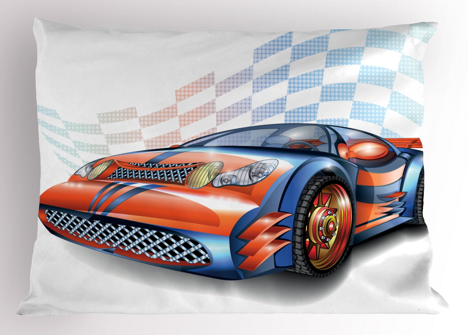 Ambesonne Cars Pillow Sham, Cartoon Style Race Car, 26" X 20", Orange ...