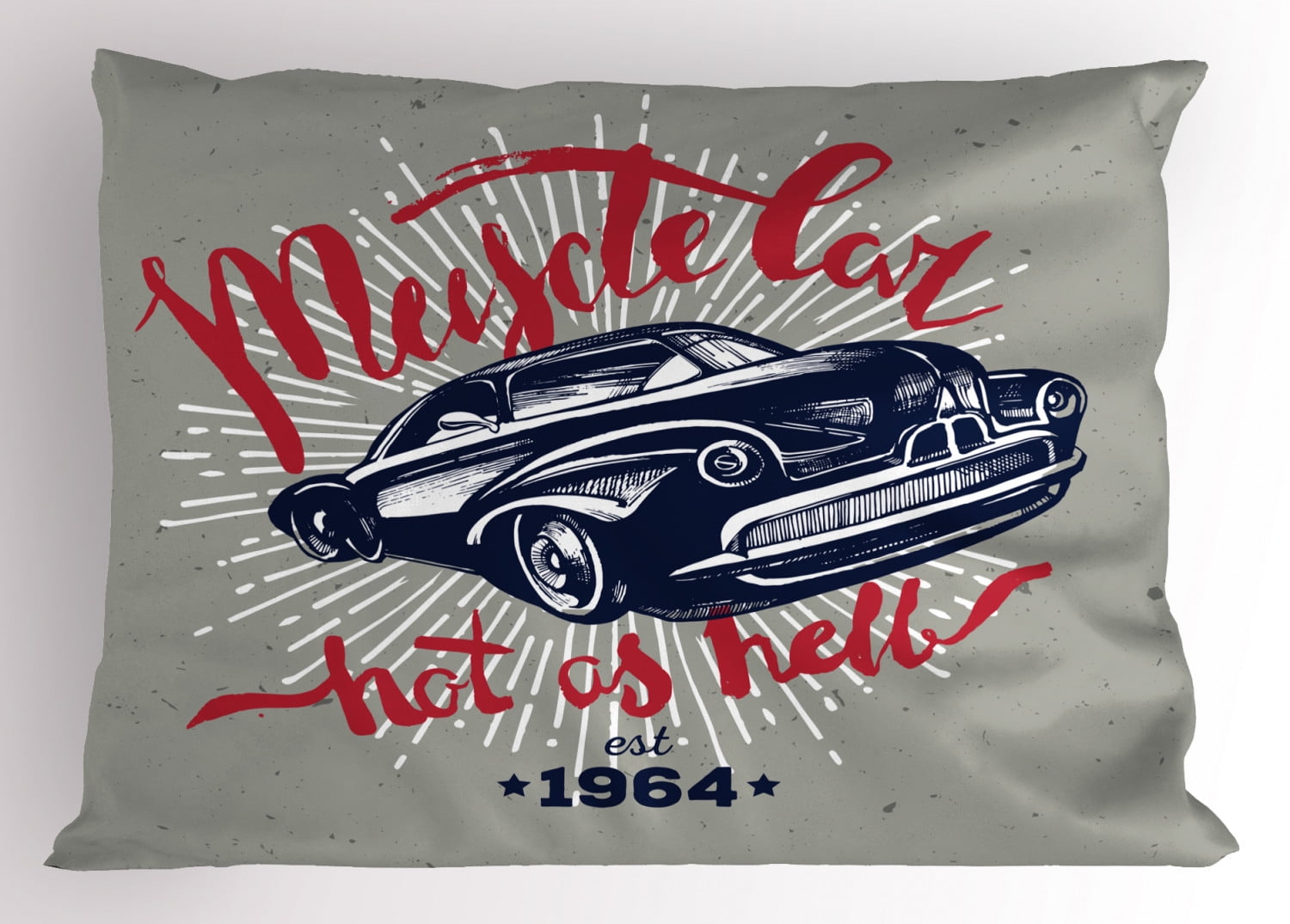 Ambesonne Cars Pillow Sham, Muscle Car Hot as Hell, 26" X 20", Navy ...