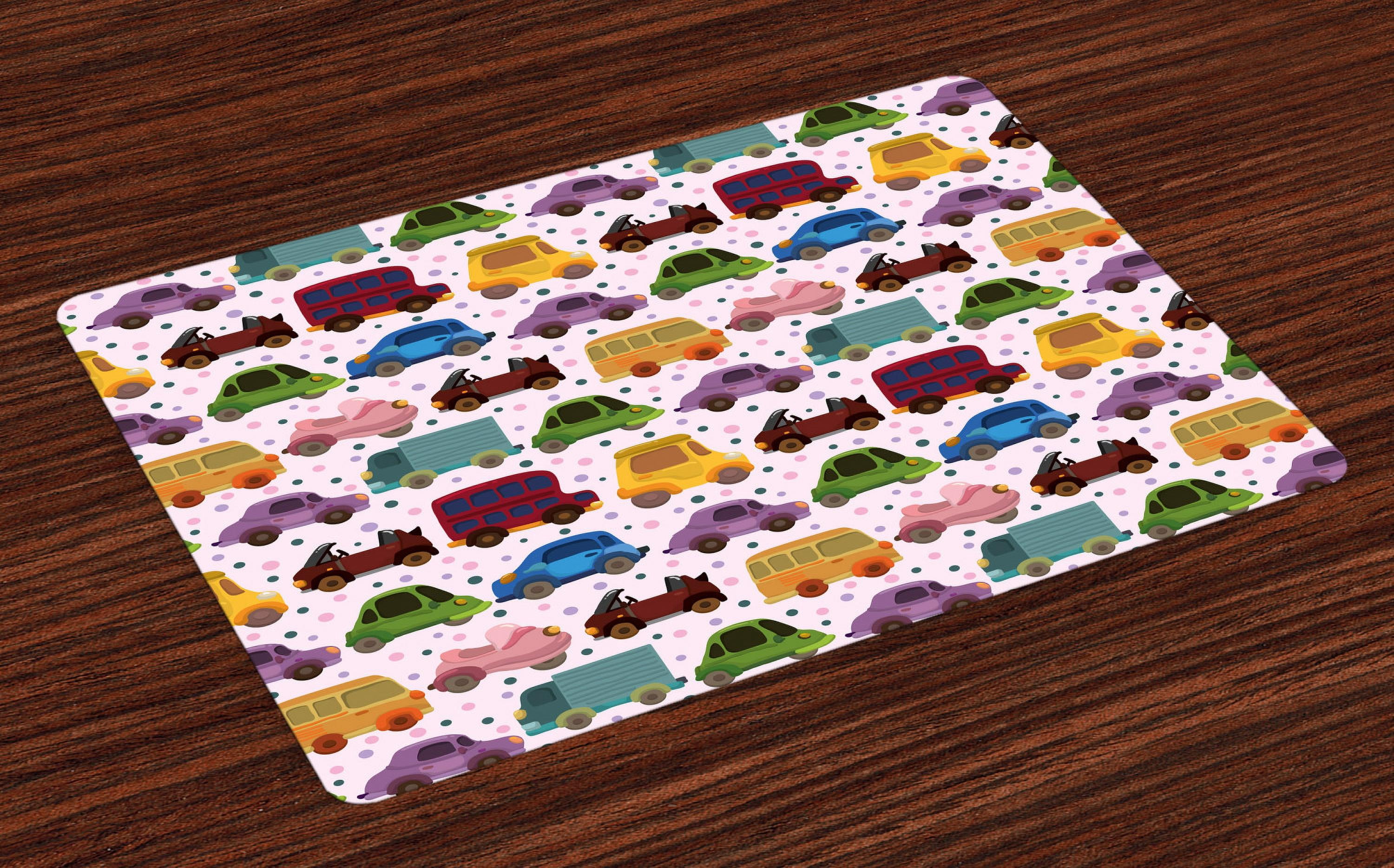 Ambesonne Cars Place Mats Set of 4, Cartoon Vehicle Design, Standard ...