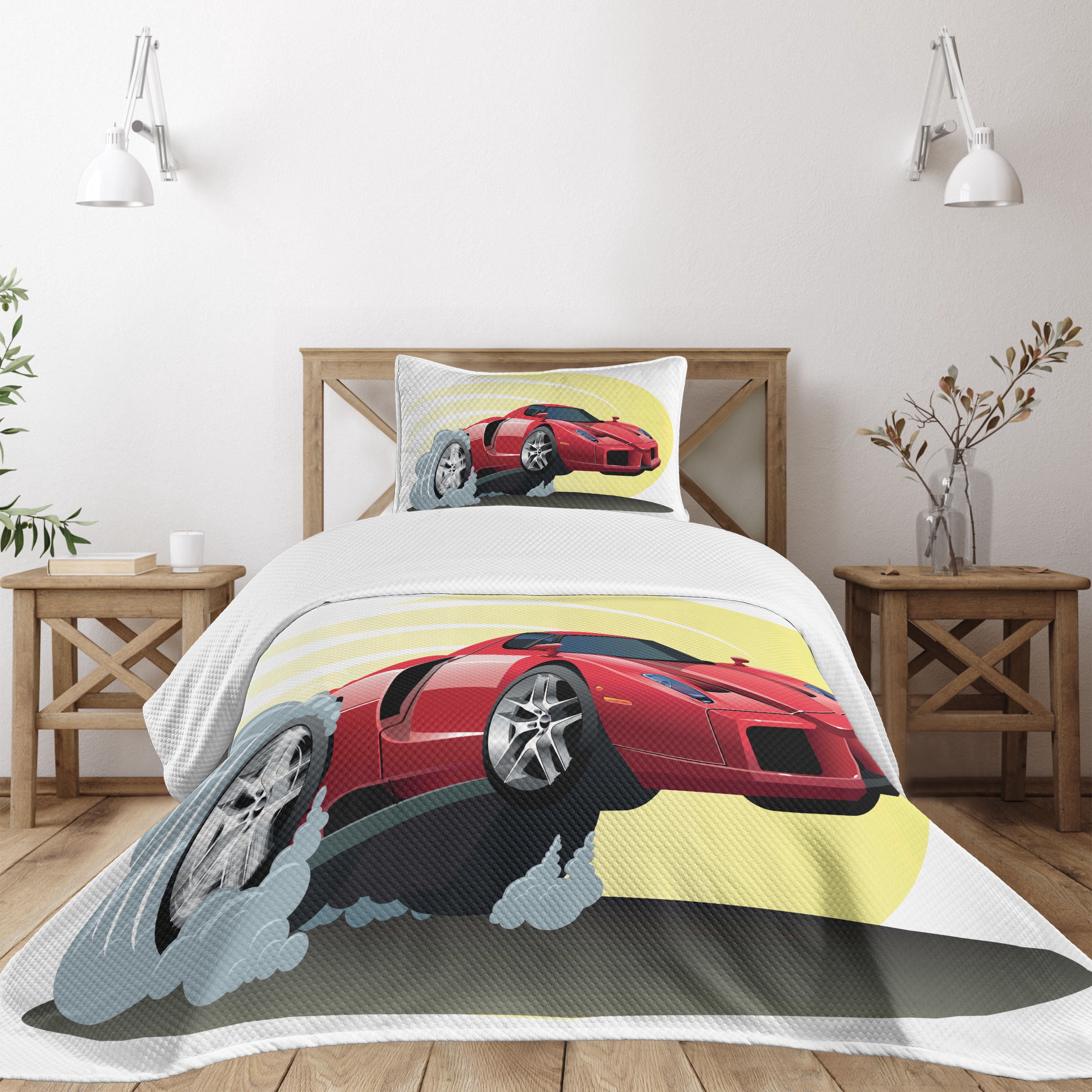 Ambesonne Cars Quilted Bedspread Set 2 Pcs, Cartoon Vehicle Powerful ...