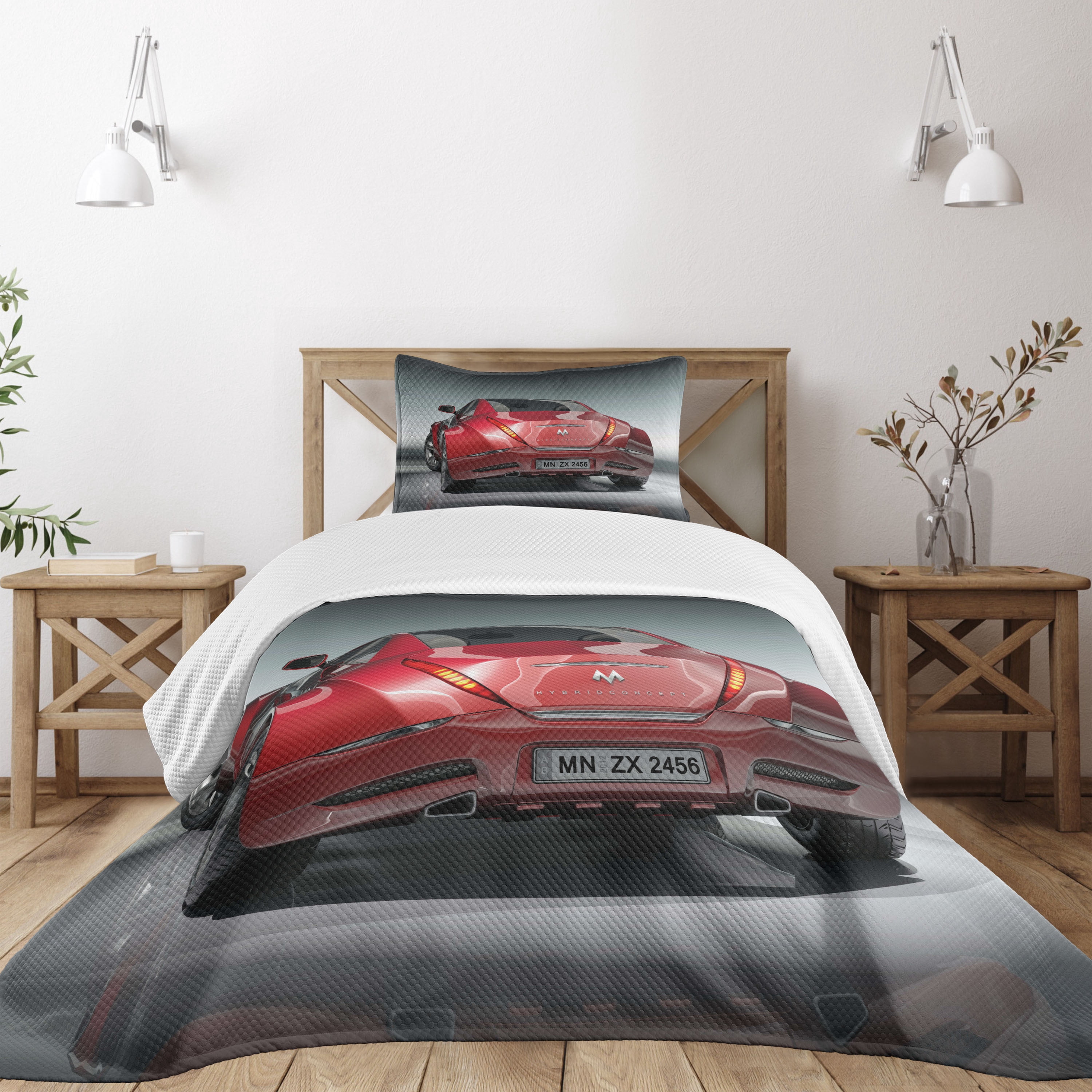 Ambesonne Cars Quilted Bedspread Set 2 Pcs, Sports Car Powerful Engine ...