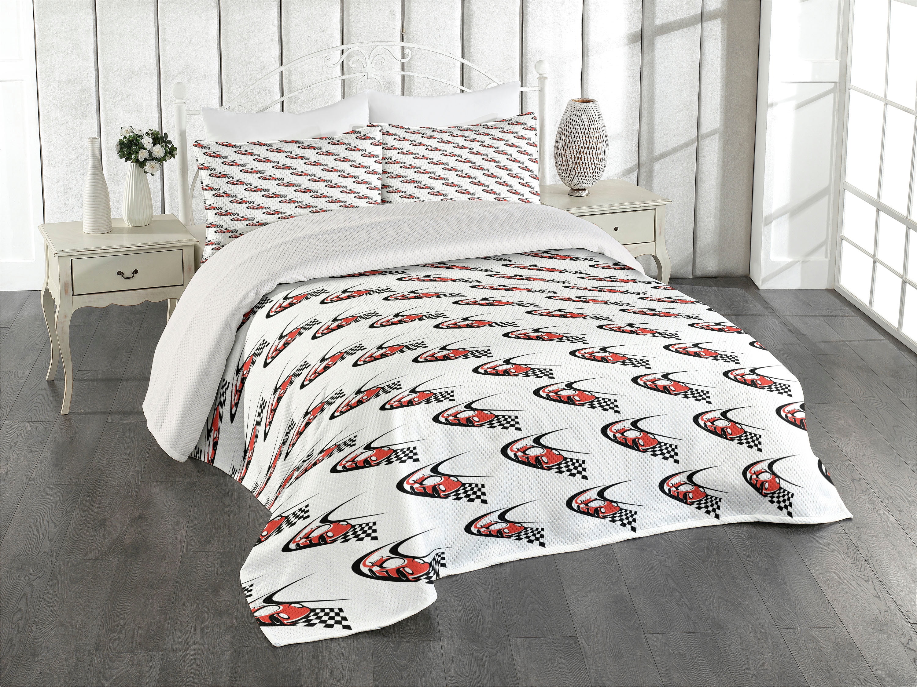 Ambesonne Cars Quilted Coverlet 2 Pcs, Formula Race Rally Win, Twin ...