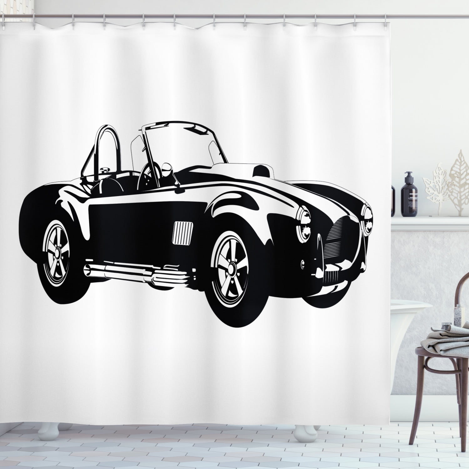 Ambesonne Cars Shower Curtain, Sports Car Roadster Engine, 69"Wx84"L ...