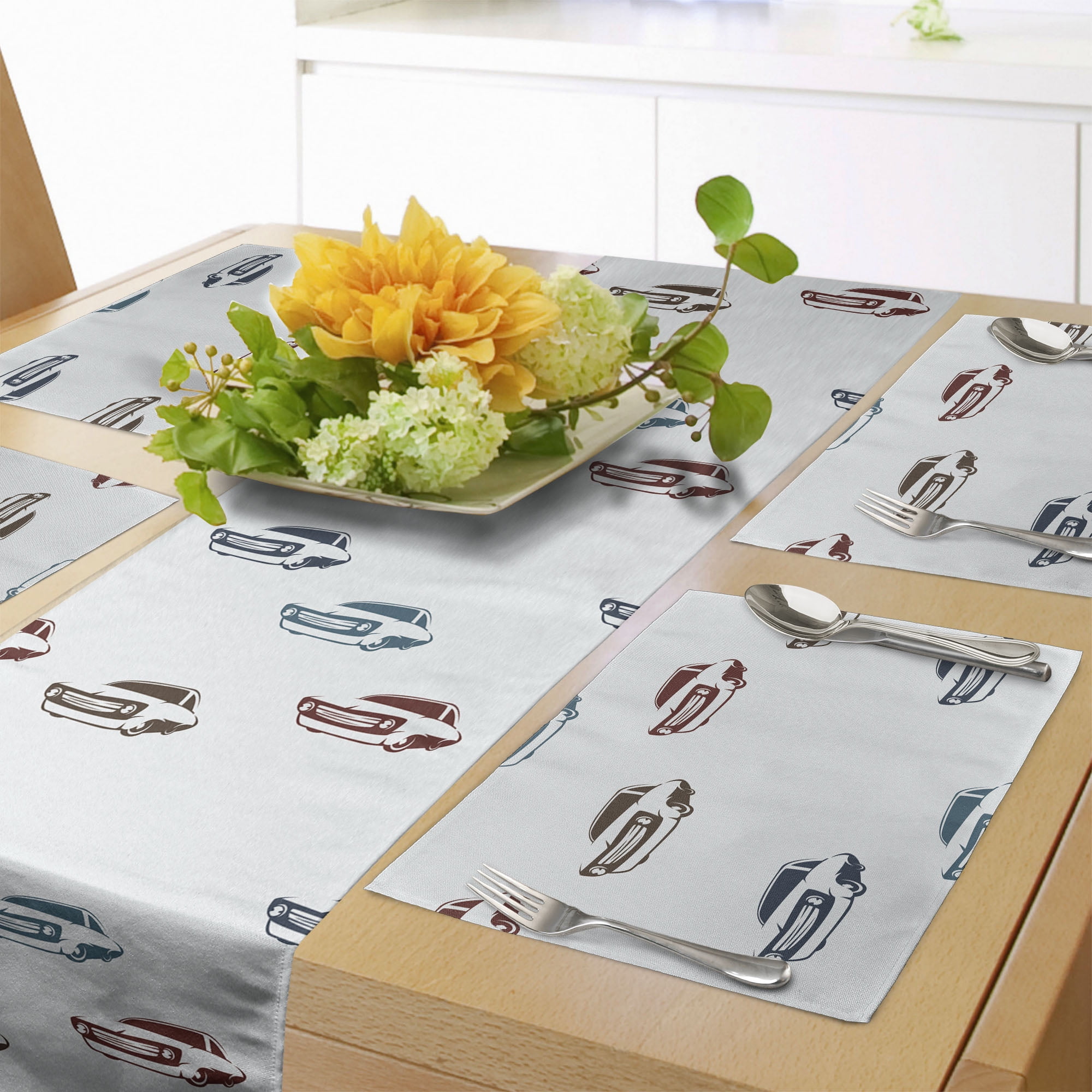 Ambesonne Cars Table Runner & Placemats, Retro American Vehicles ...