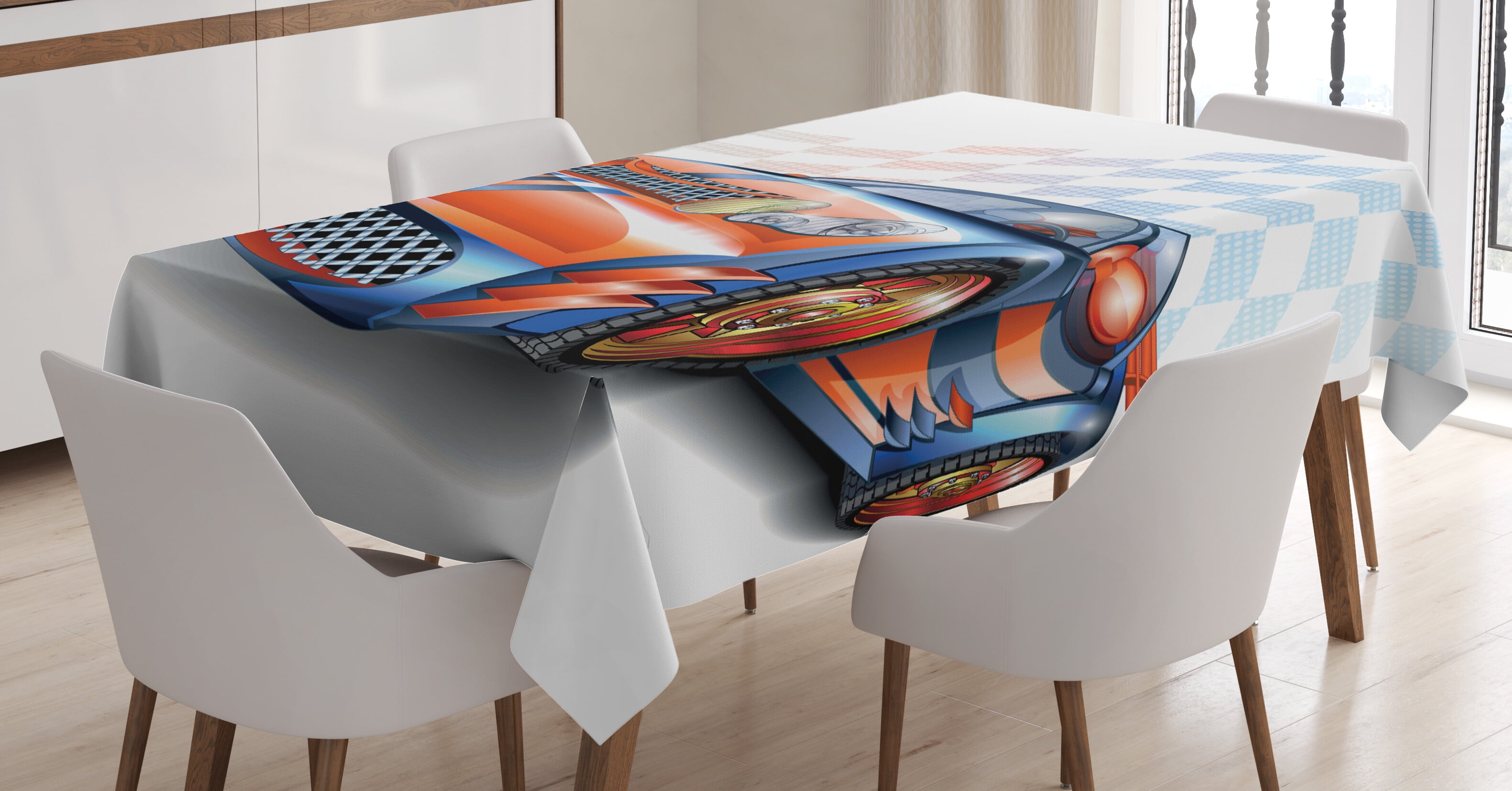 Ambesonne Cars Tablecloth Rectangular Table Cover, Cartoon Style Race ...