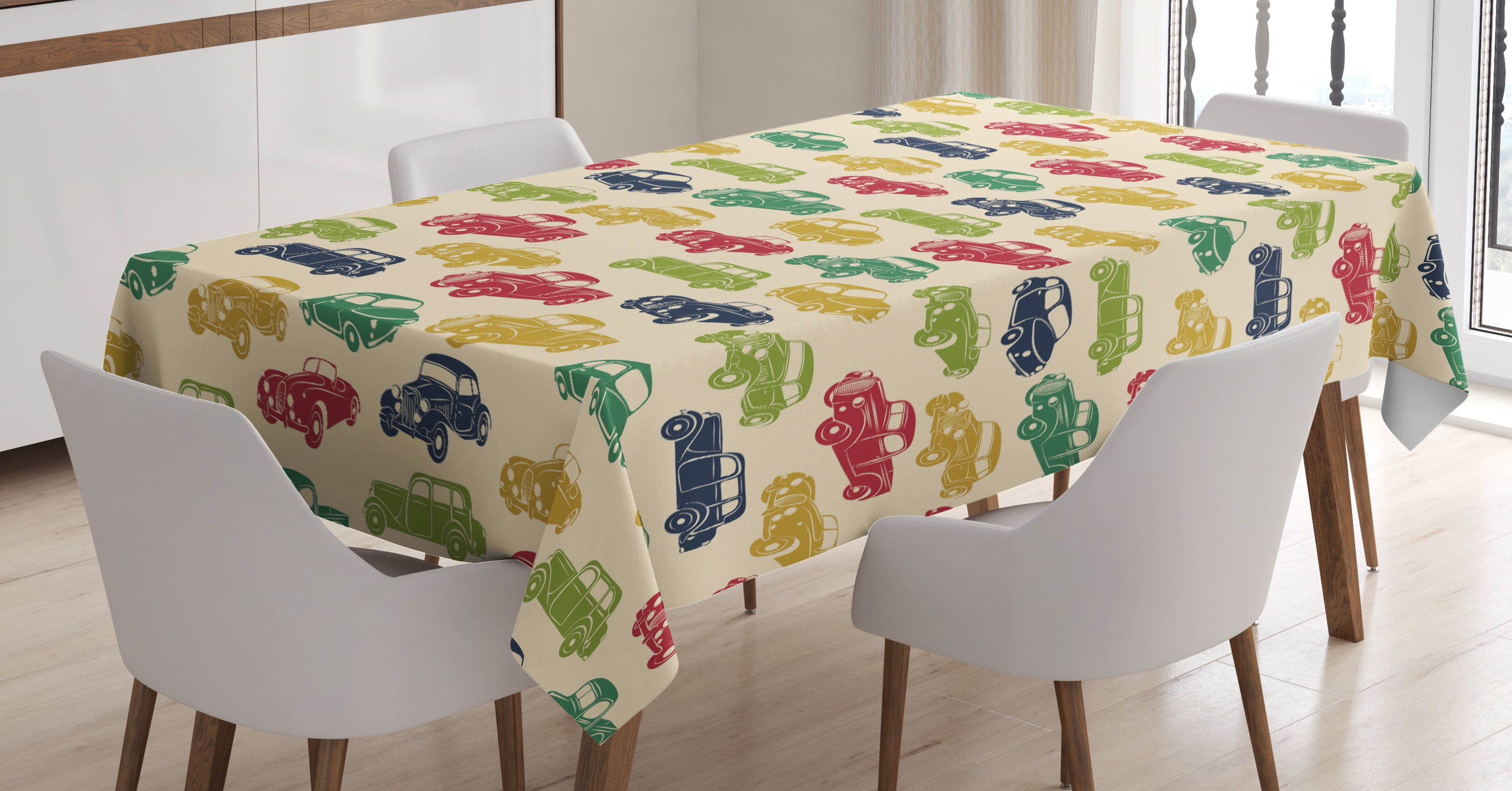Ambesonne Cars Tablecloth Rectangular Table Cover, Curved Edged Vehicle ...