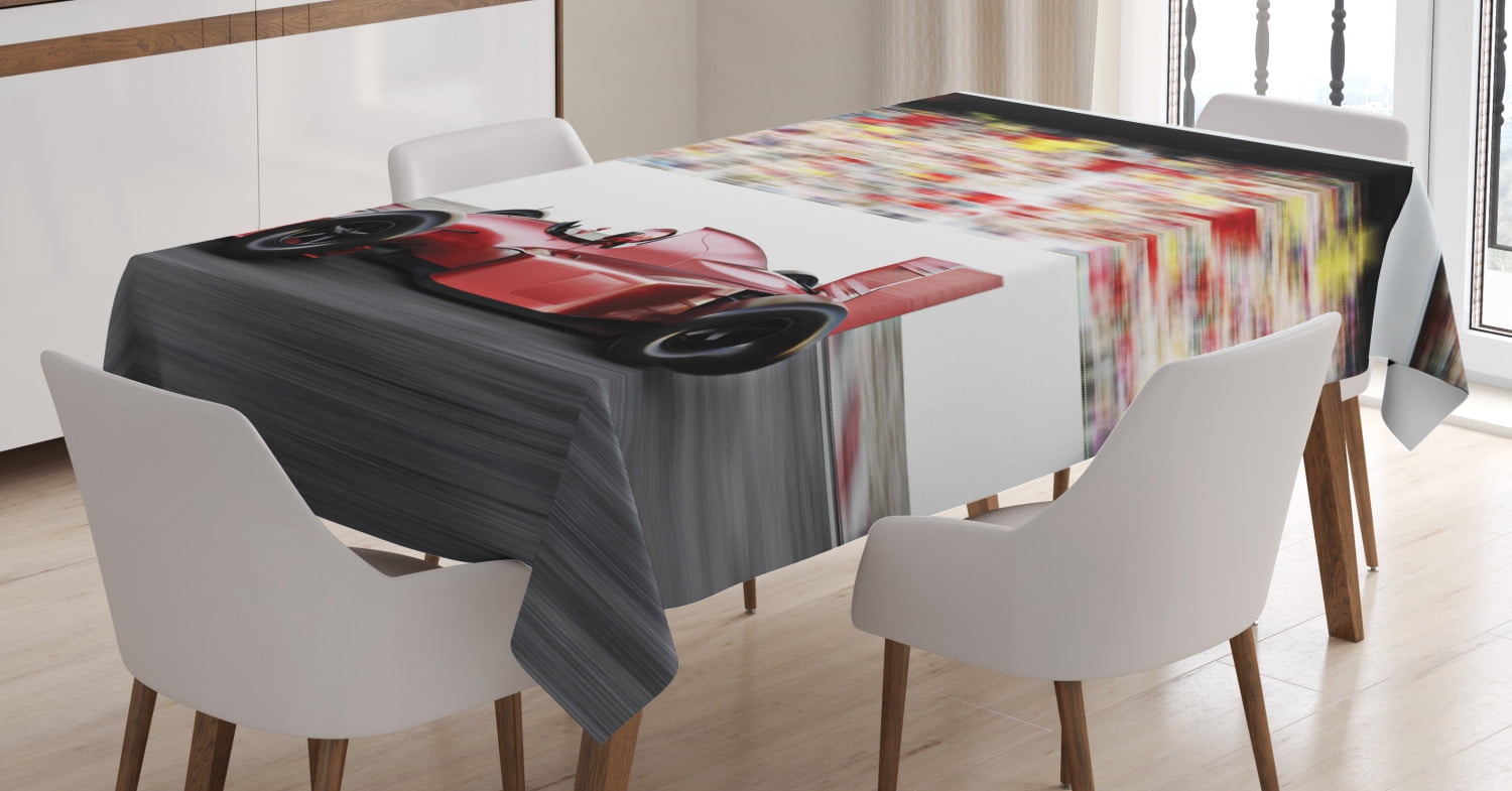 Ambesonne Cars Tablecloth Rectangular Table Cover, Red Race Car Side ...