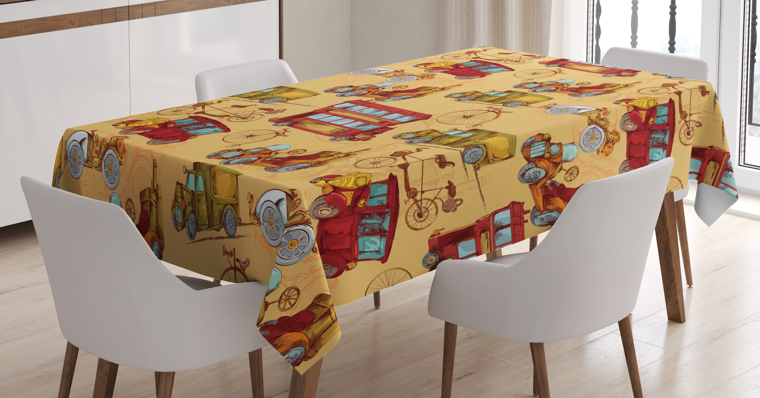 Ambesonne Cars Tablecloth Rectangular Table Cover, Steampunk Vintage ...