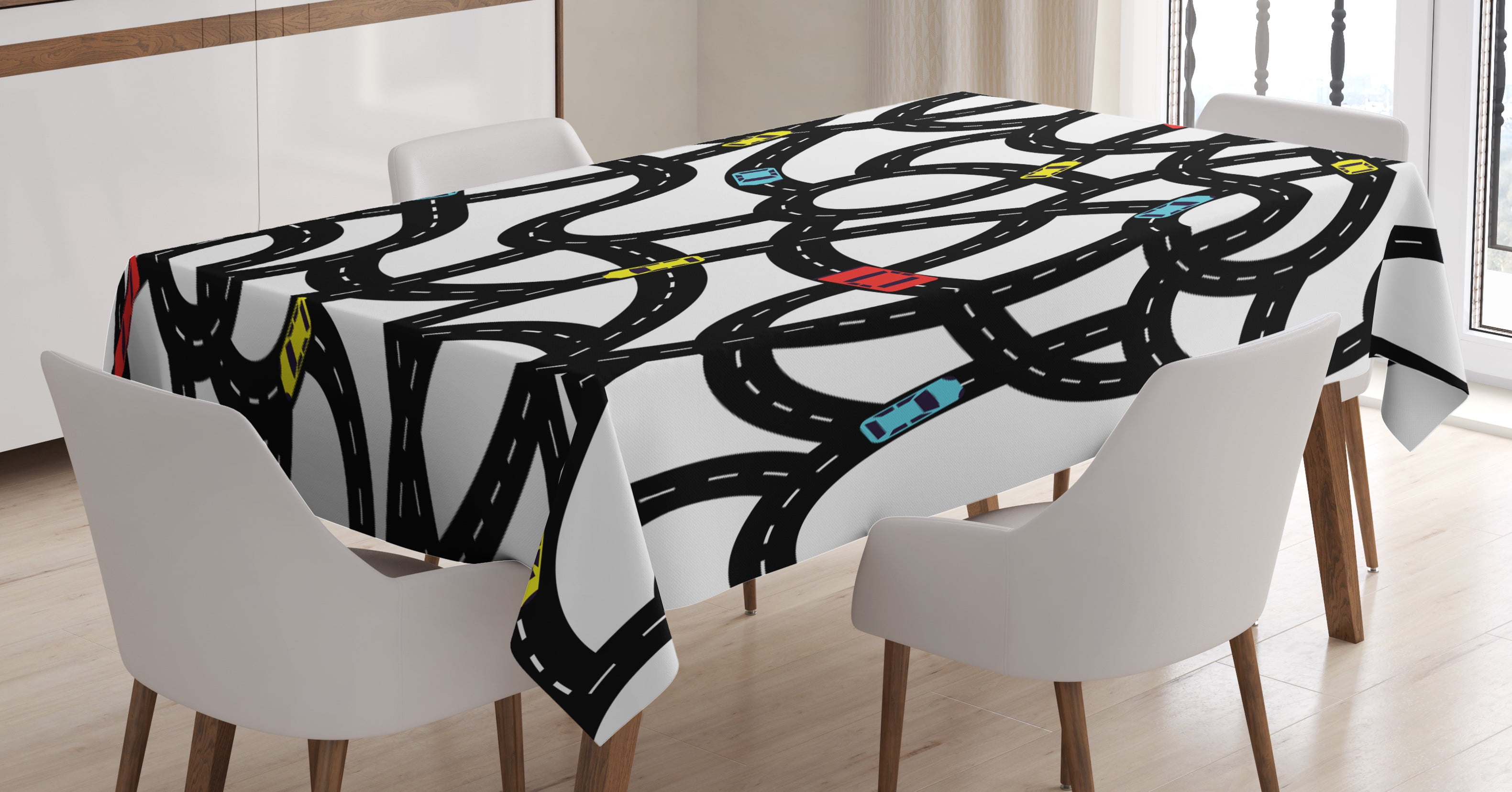 Ambesonne Cars Tablecloth Rectangular Table Cover, Urban Themed Road ...