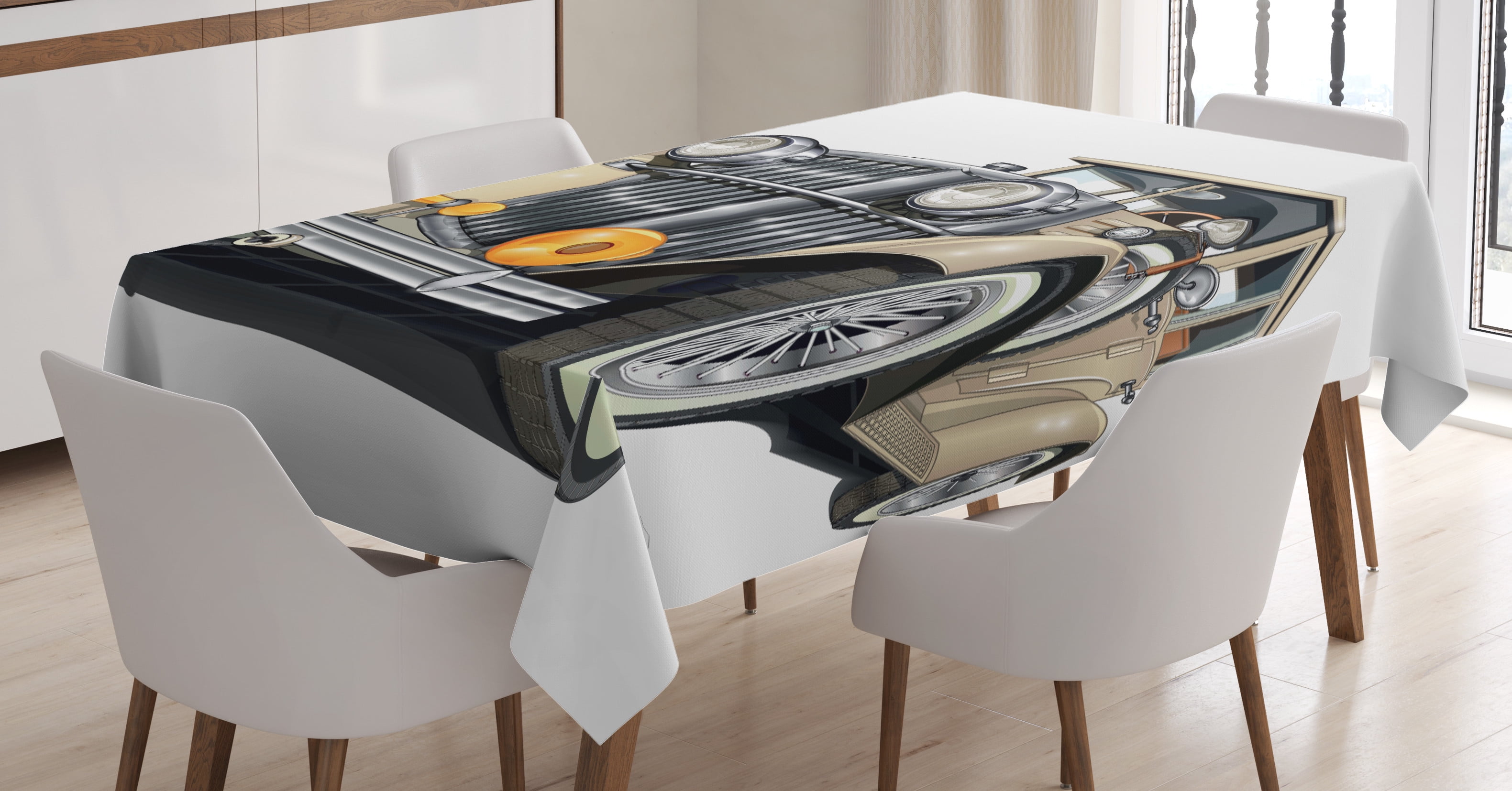 Ambesonne Cars Tablecloth Rectangular Table Cover, Vintage Vehicle Hand ...