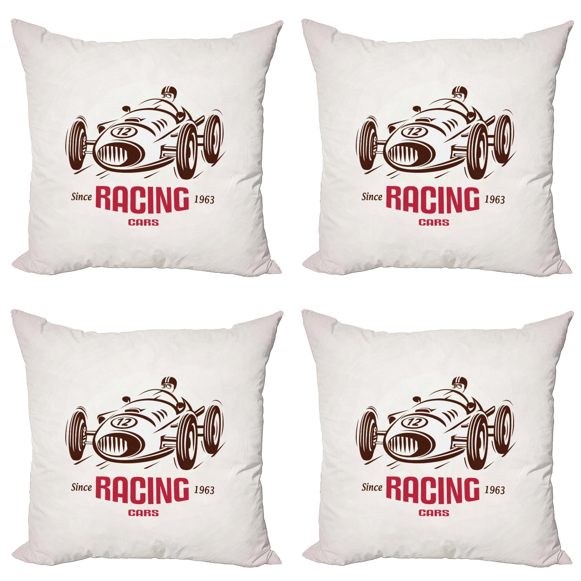 Ambesonne Cars Throw Pillow Cover 4 Pack, Retro Race Car Emblem, 18 ...
