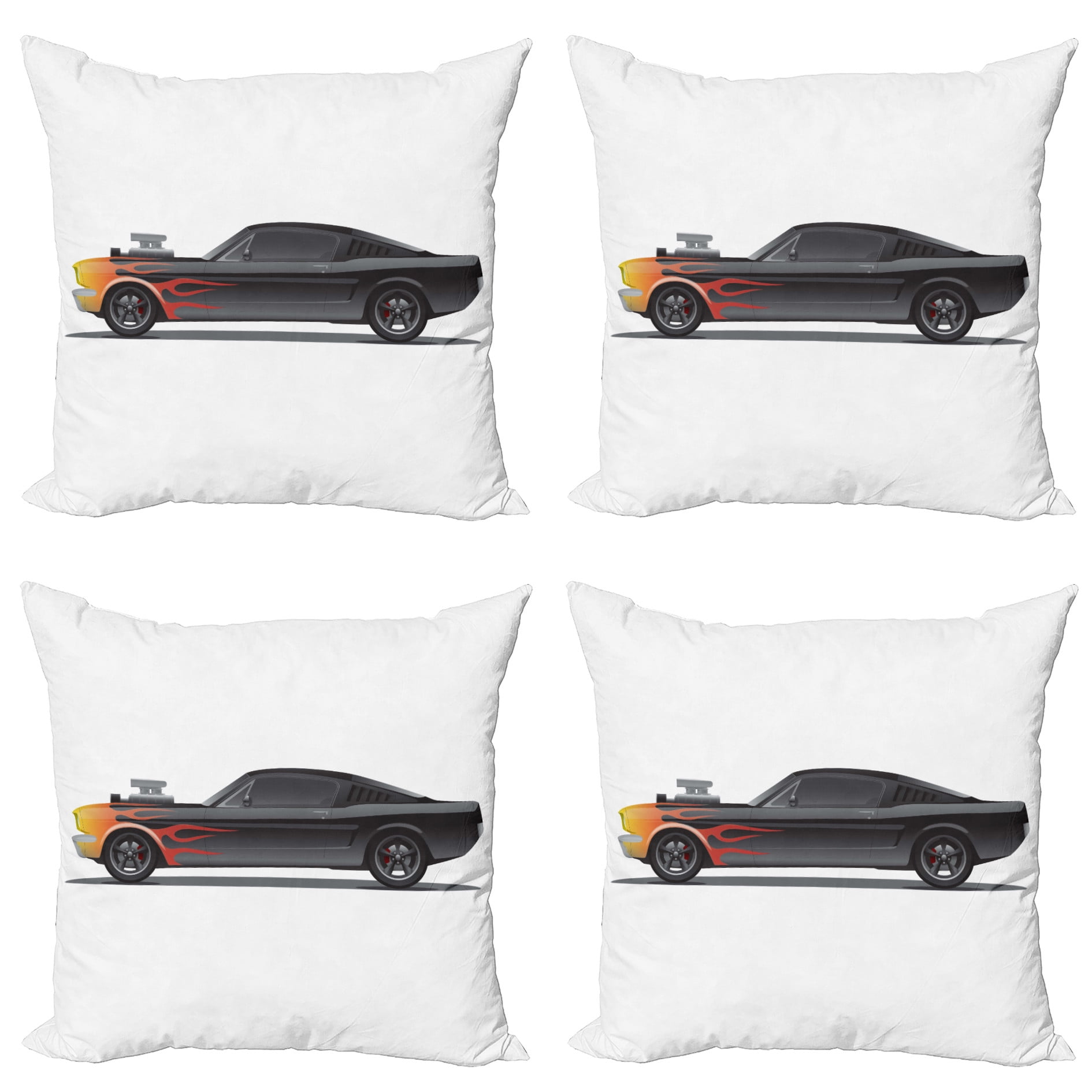 Ambesonne Cars Throw Pillow Cover 4 Pack, Retro Supercharger Vehicle ...