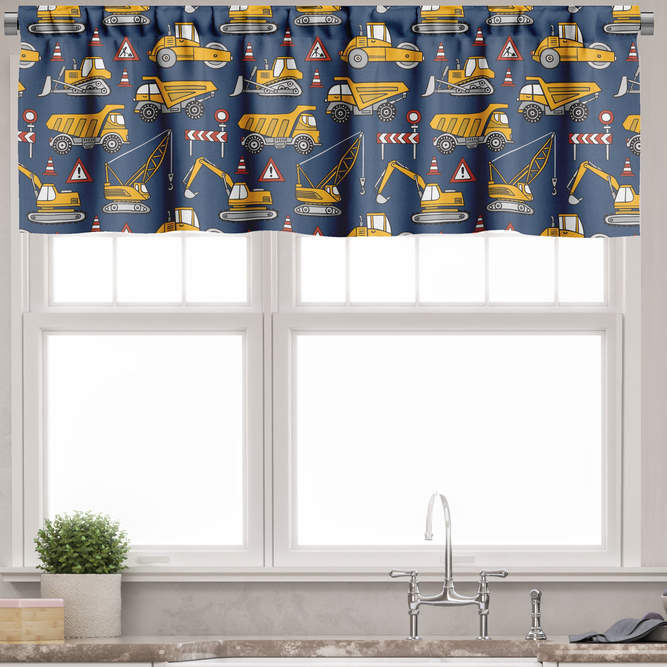 Ambesonne Cars Valance Pack of 2, Construction Vehicles Image, 54"X12 ...