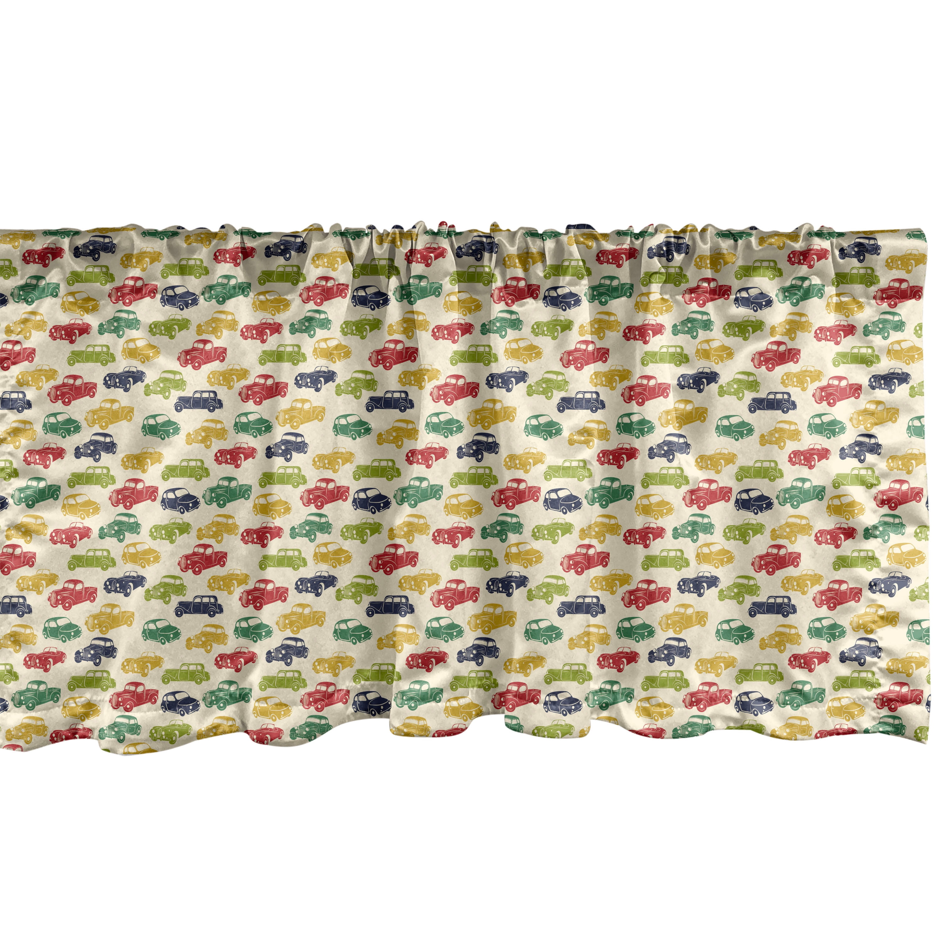 Ambesonne Cars Window Valance, Curved Edged Vehicle Drawn, 54" X 12 ...