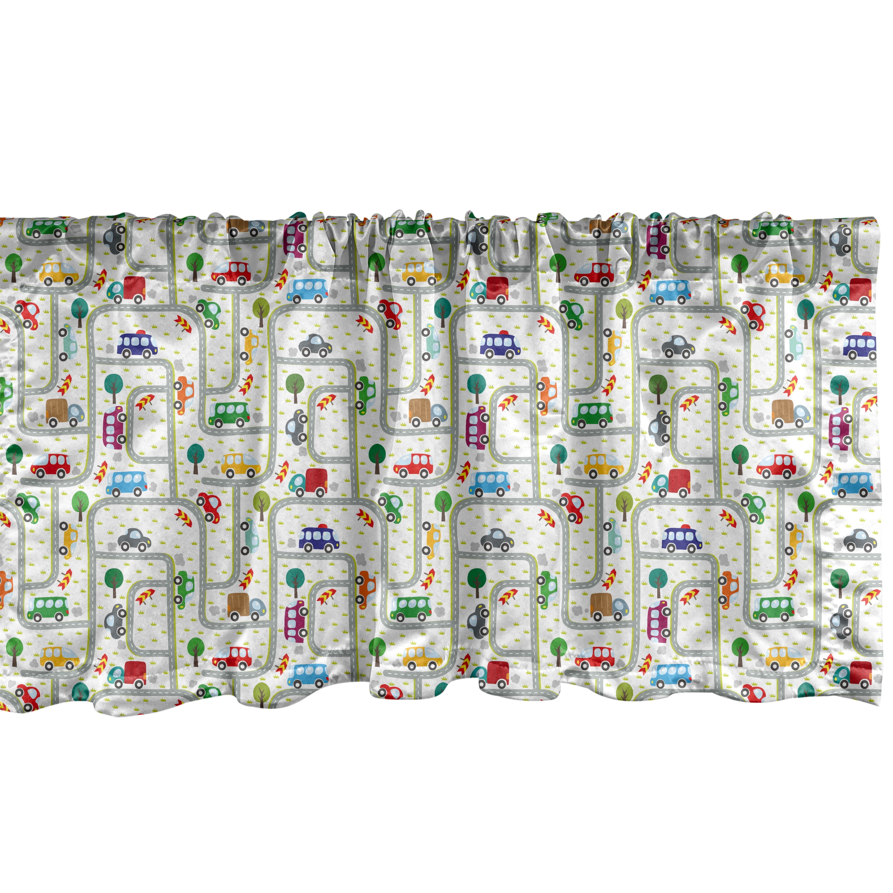 Ambesonne Cars Window Valance, Vibrant Children Drawing Cars Driving on ...